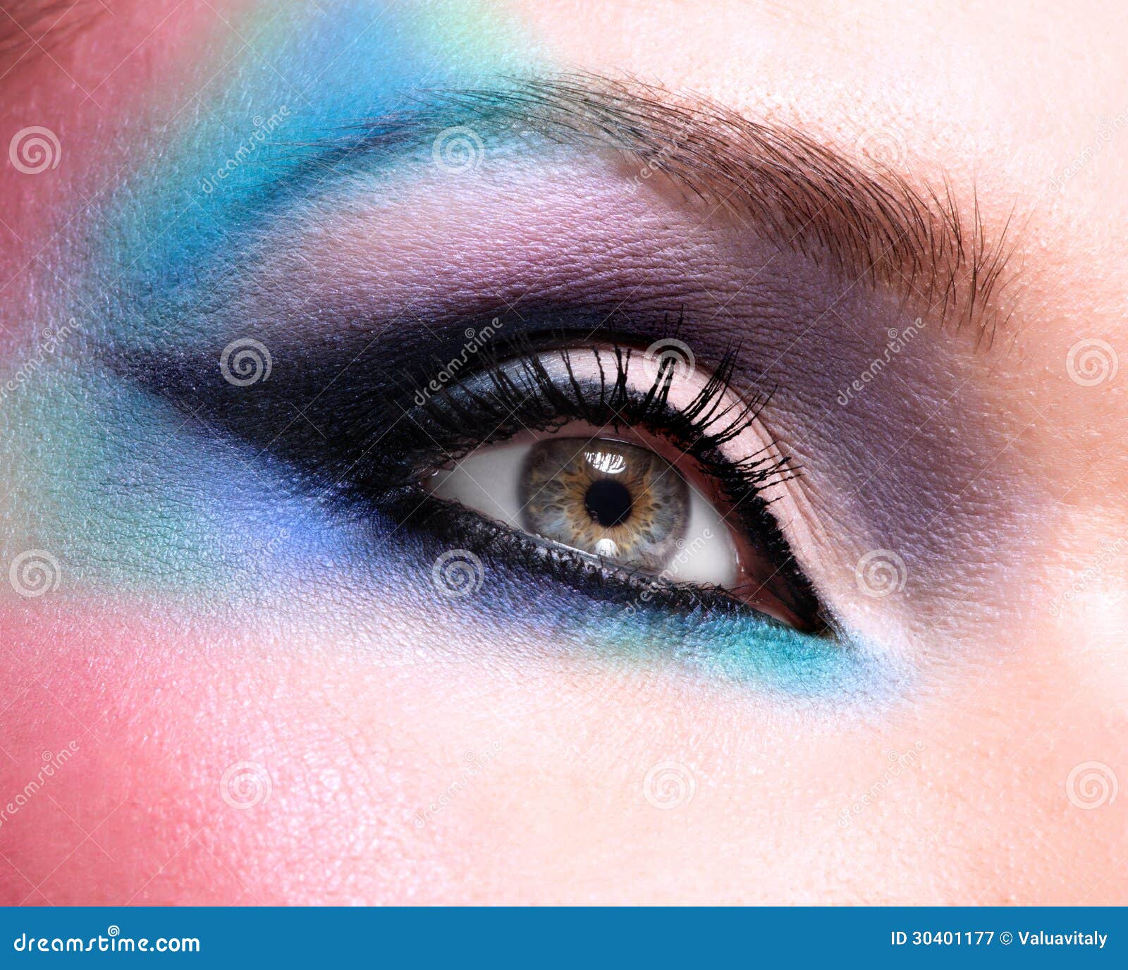 Woman Eyes With Beautiful Fashion Bright Blue Makeup Stock Image