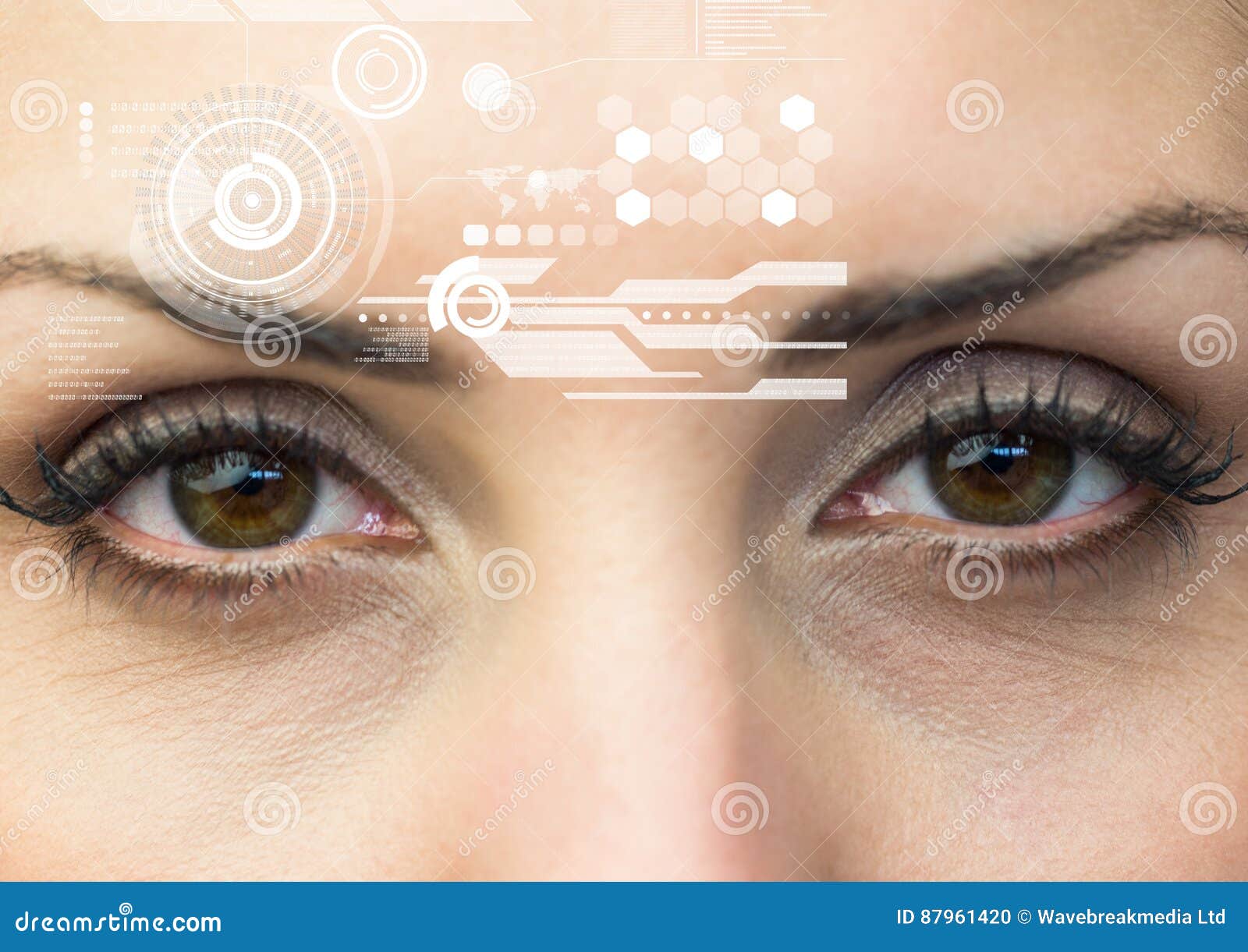 Woman Eyes with Interface Screen Stock Photo - Image of beauty, digital ...