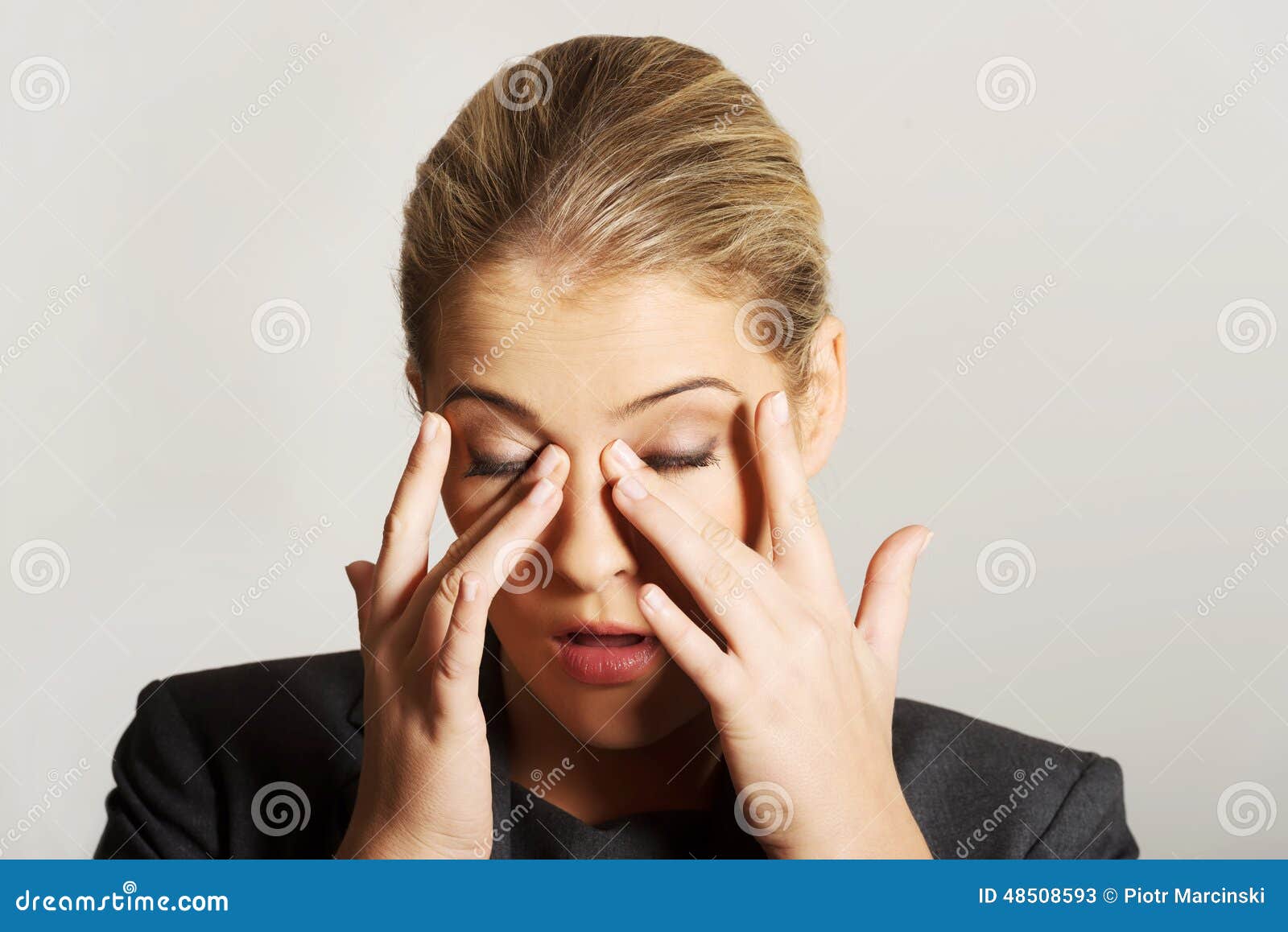 Eyes Pain. Asian Child Suffering From Eyestrain. Isolated On White ...