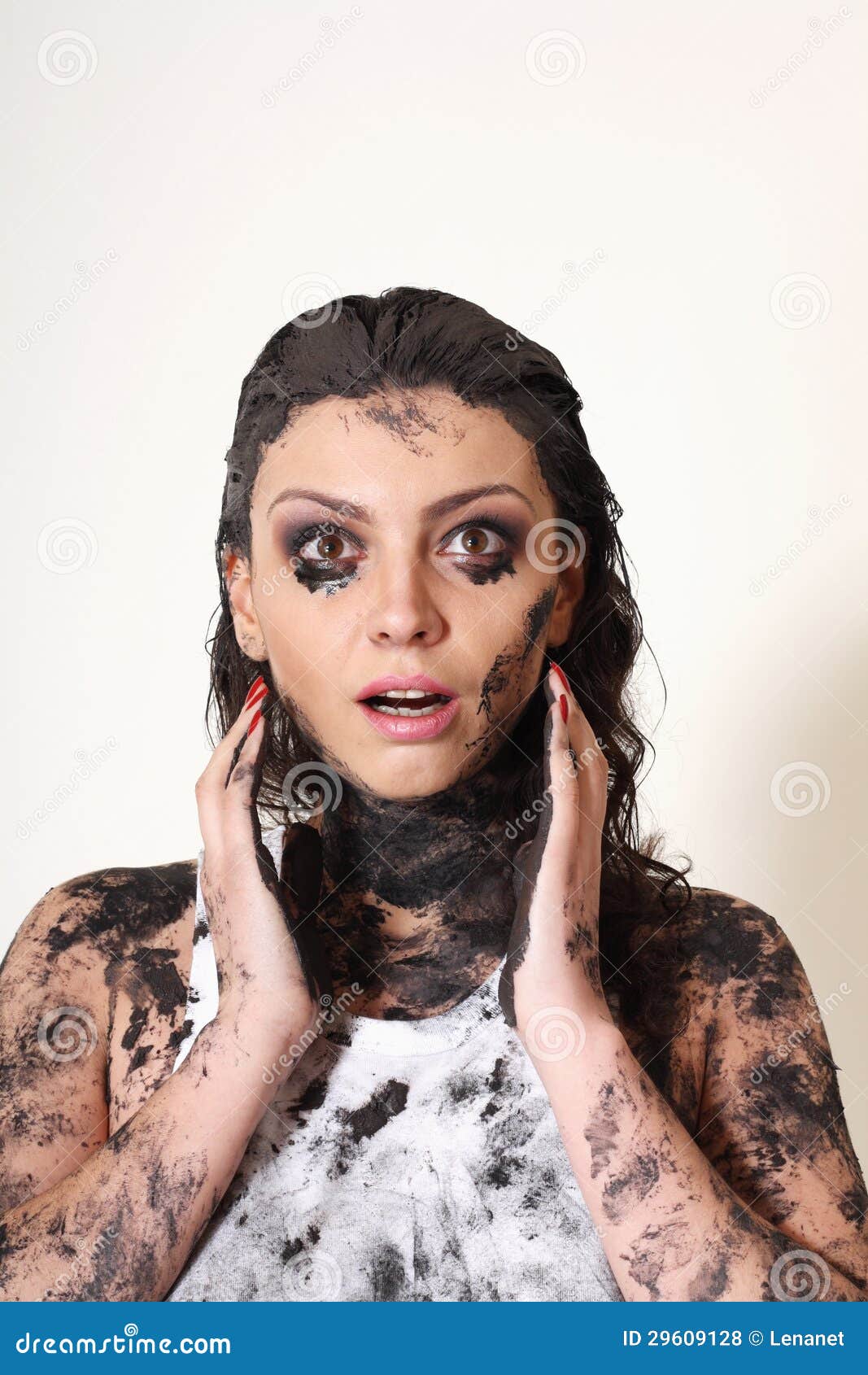 Woman with Face and Body Covered in Mud Stock Photo - Image of crazy ...