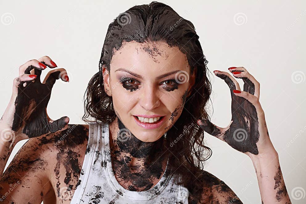 Woman with Face and Body Covered in Mud Stock Image - Image of dirty ...