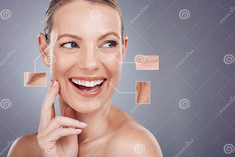 Woman Face And Closeup Of Wrinkles Texture Or Anti Aging Facial
