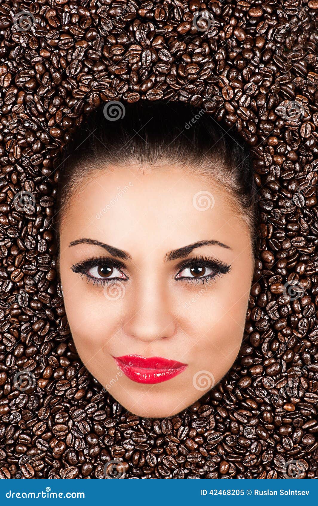 Woman Face in the Coffee Beans Stock Image - Image of studio, beautiful ...
