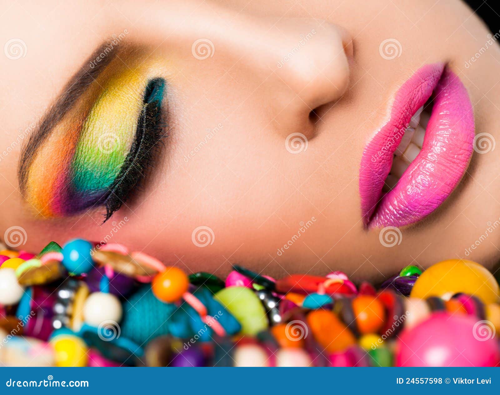 Woman Face Colourful Make-up Lips Stock Photo - Image of model, beauty ...