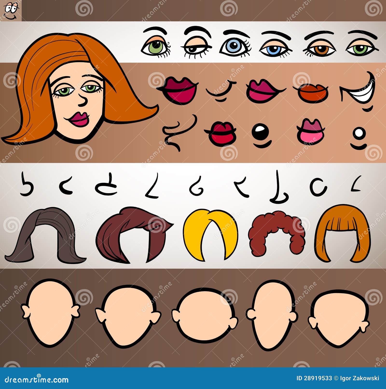 Woman Face Elements Set Cartoon Illustration Stock Vector ...