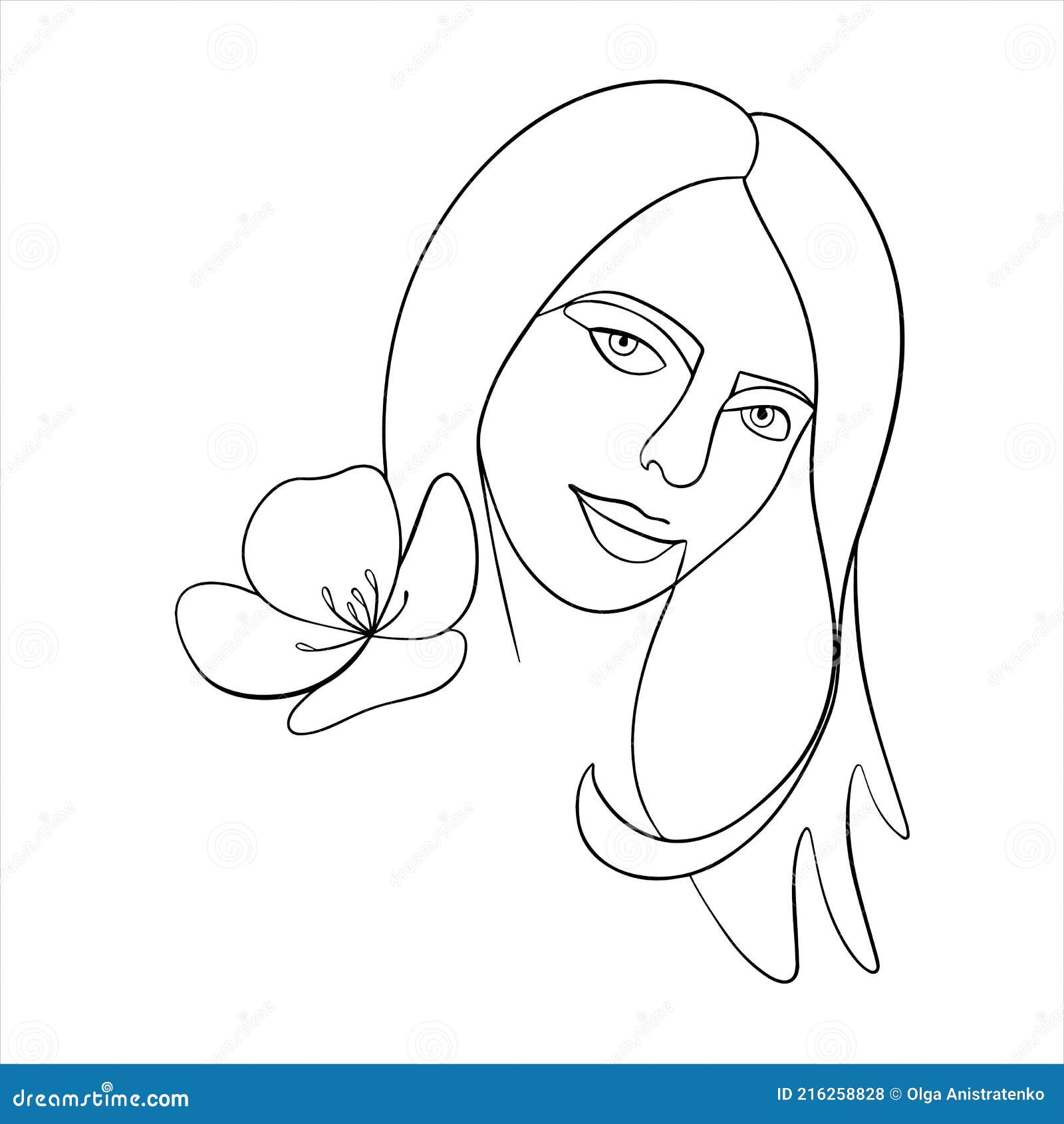 Woman Face With Flower Continuous Line Drawing Line Stock Vector