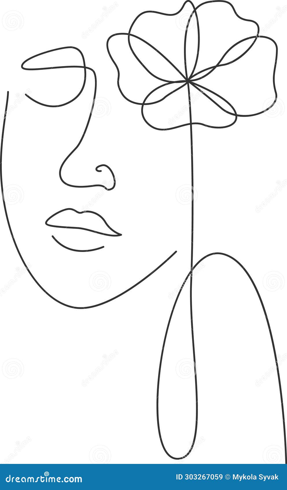 Woman Face with Flower Drawing Stock Vector - Illustration of sketch ...