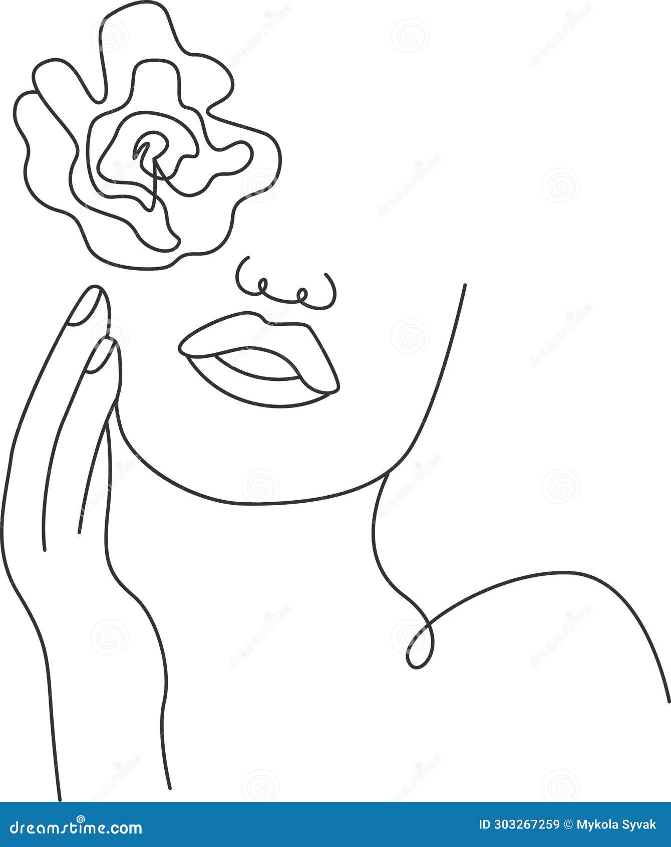 Woman Face with Flower Drawing Stock Vector - Illustration of people ...