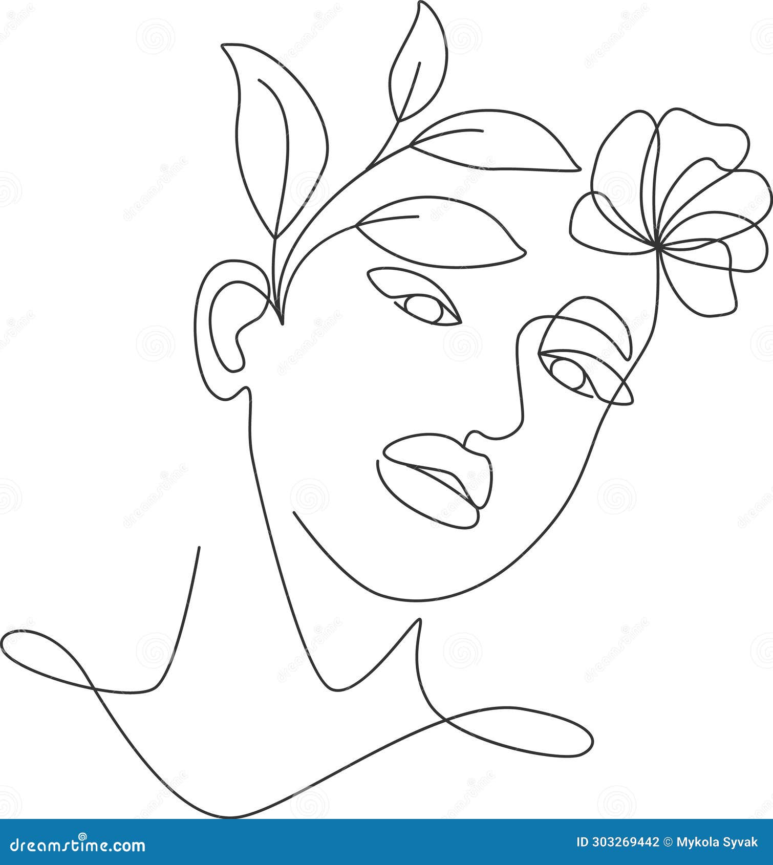 Woman Face with Flower Drawing Stock Vector - Illustration of abstract ...