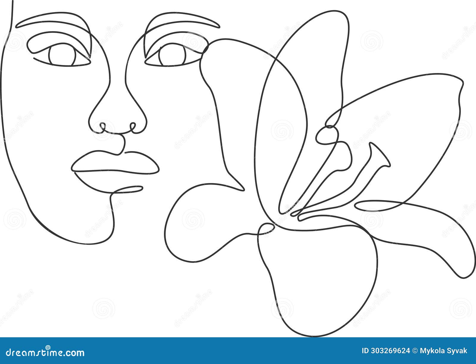 Woman Face with Flower Drawing Stock Vector - Illustration of girl ...