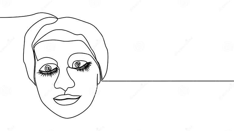 Woman Face With Flowers One Line Drawing Continuous Line Drawing Art