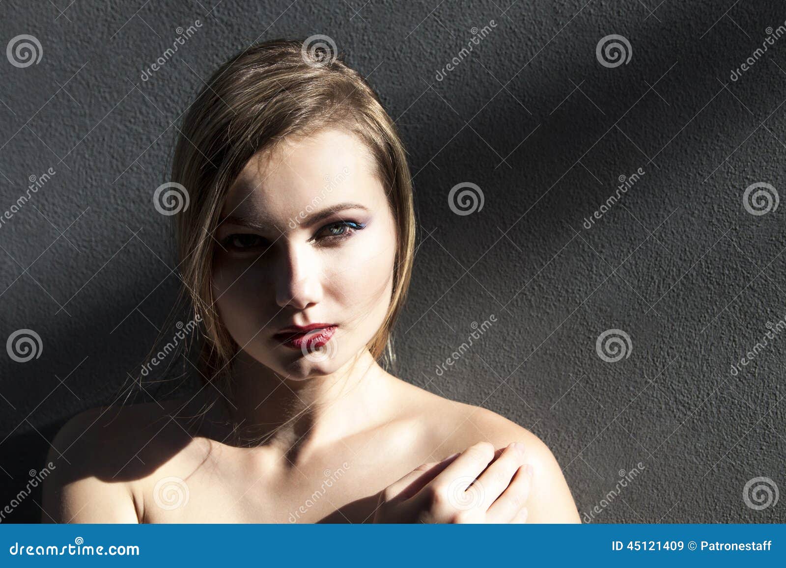 Woman Face in the Half-light Stock Image - Image of lipstick, sunlight ...
