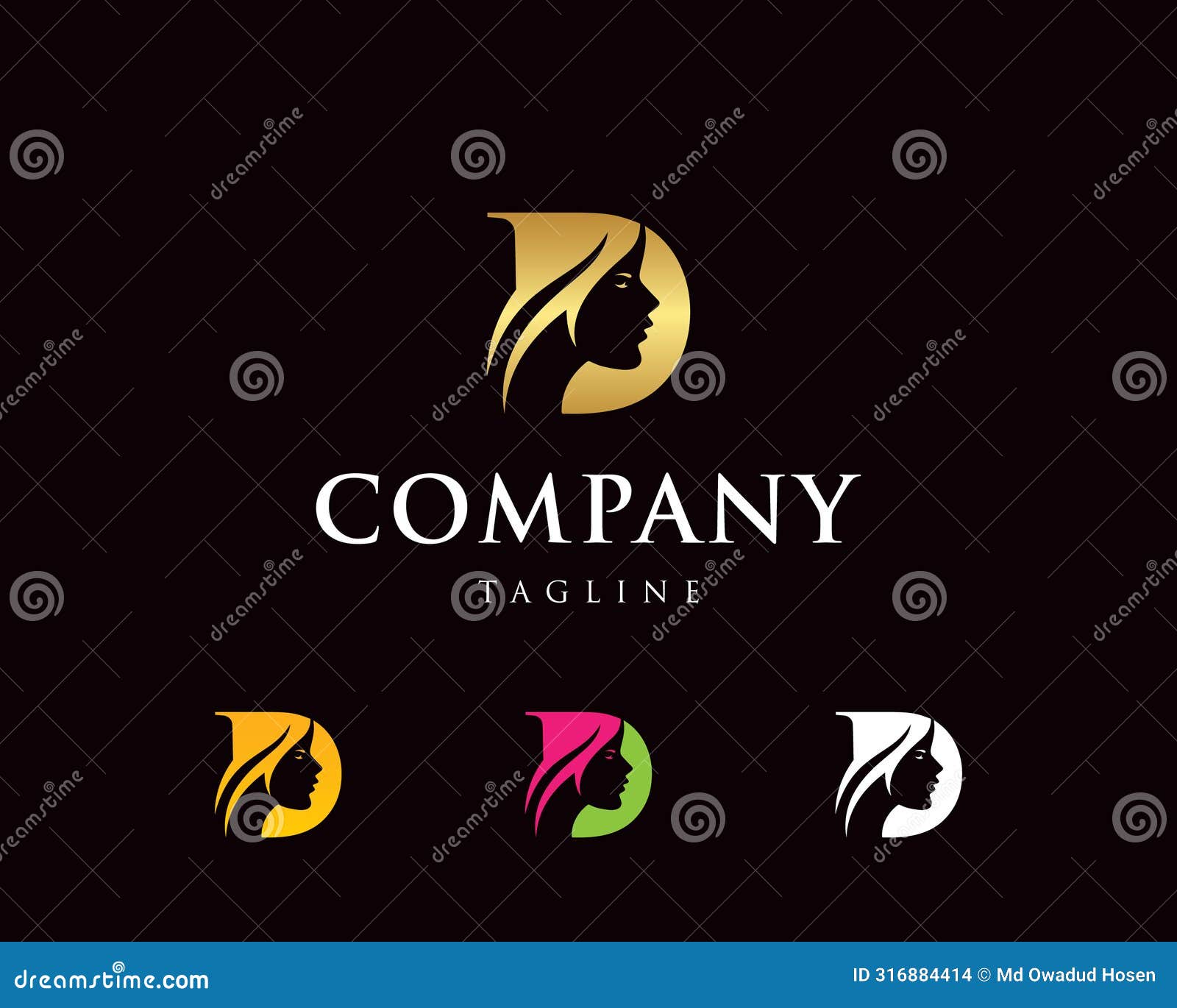 Woman Face Letter D Logo Design. Stock Vector - Illustration of ...