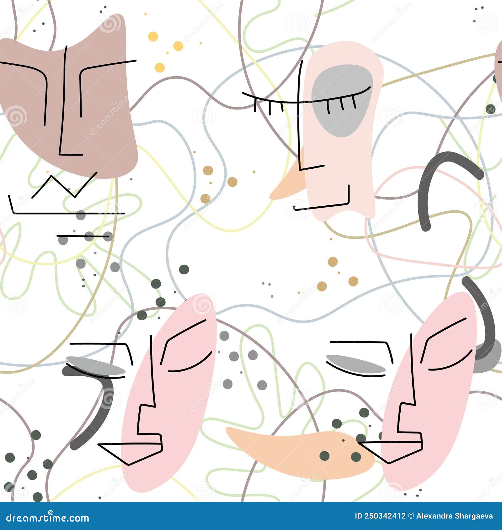 Woman Face Line. Abstract Drawing Seamless Pattern Stock Vector ...