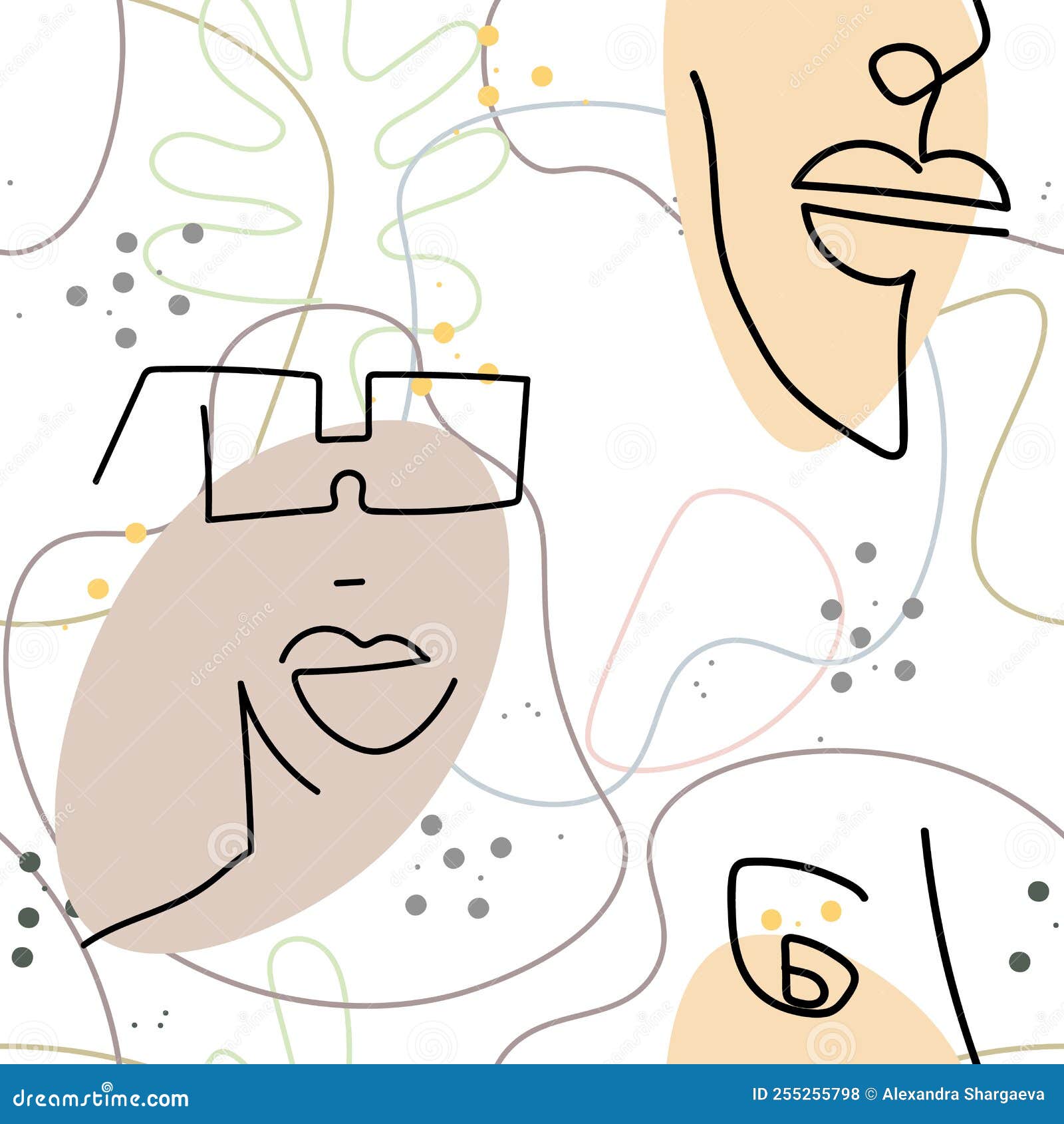 Woman Face Line. Abstract Drawing Seamless Pattern Stock Vector ...