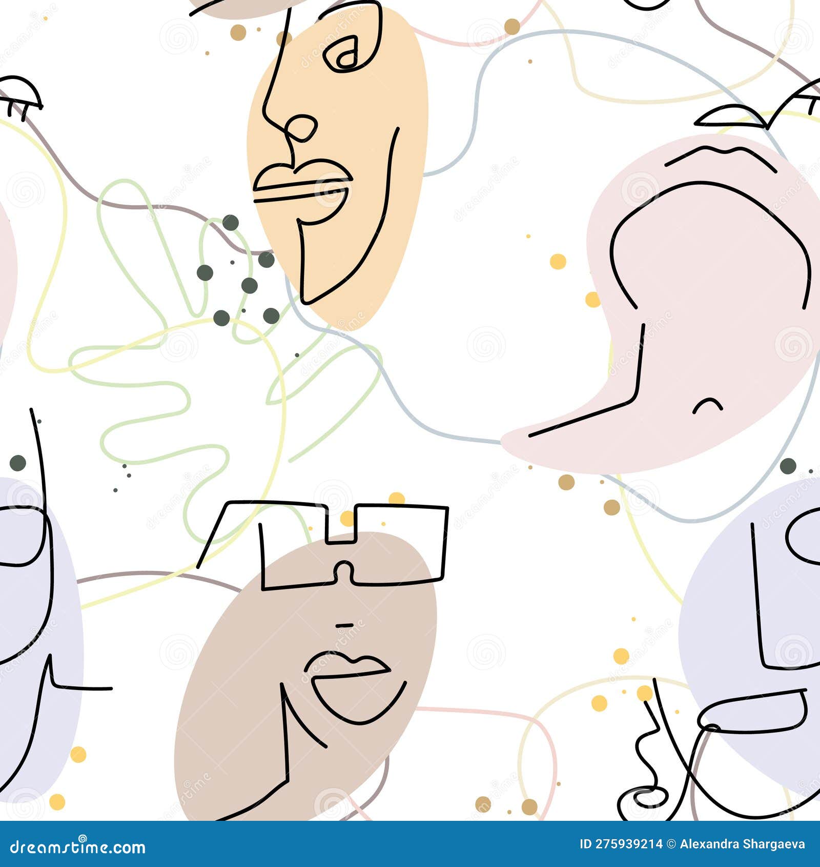 Woman Face Line. Abstract Drawing Seamless Pattern Stock Vector ...