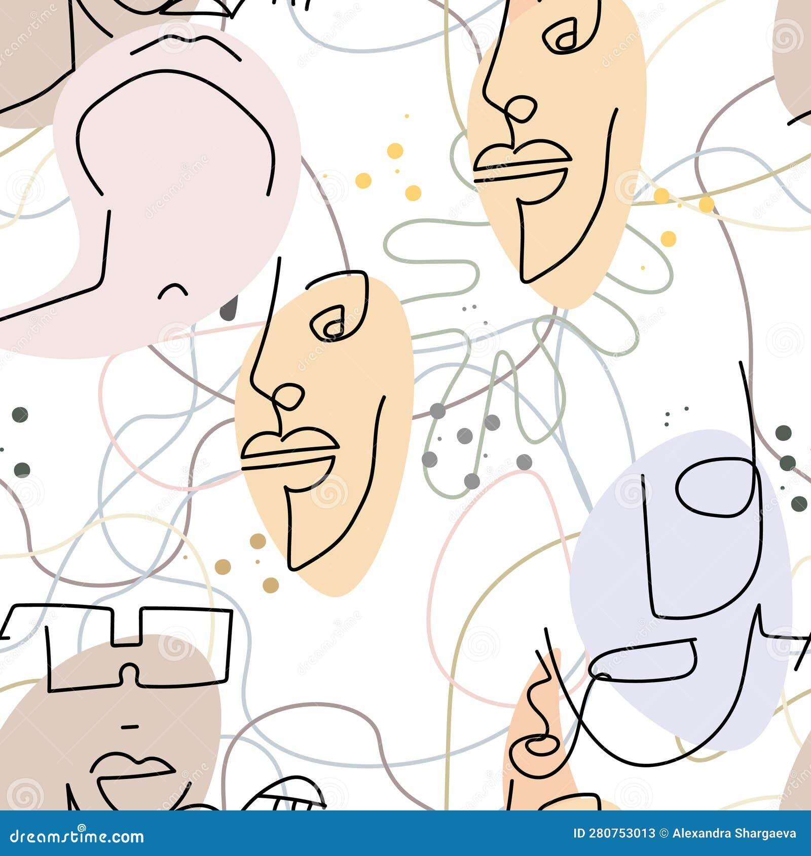 Woman Face Line. Abstract Drawing Seamless Pattern Stock Vector ...