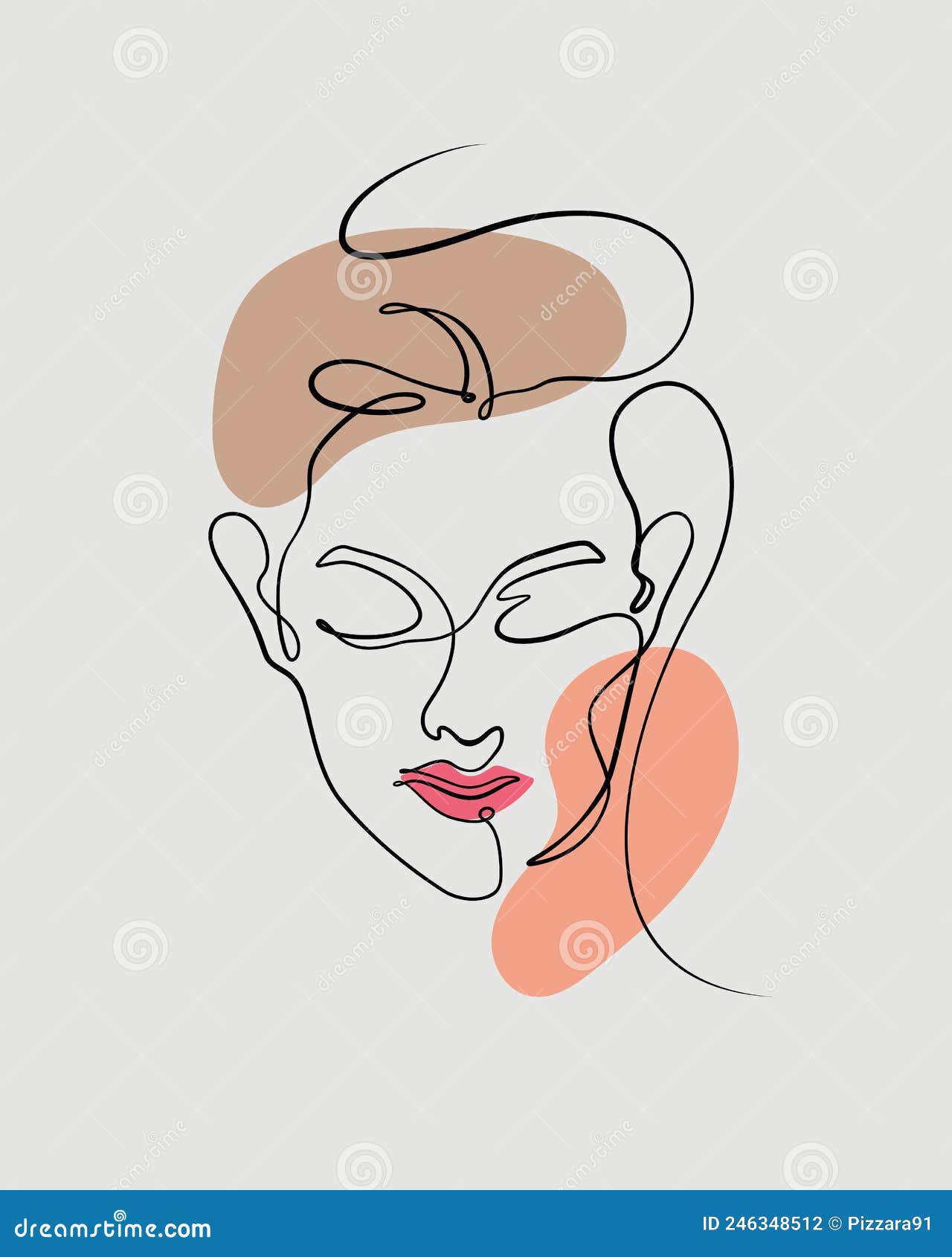 Woman Face Line Art Flourish Vector Illustration Stock Vector