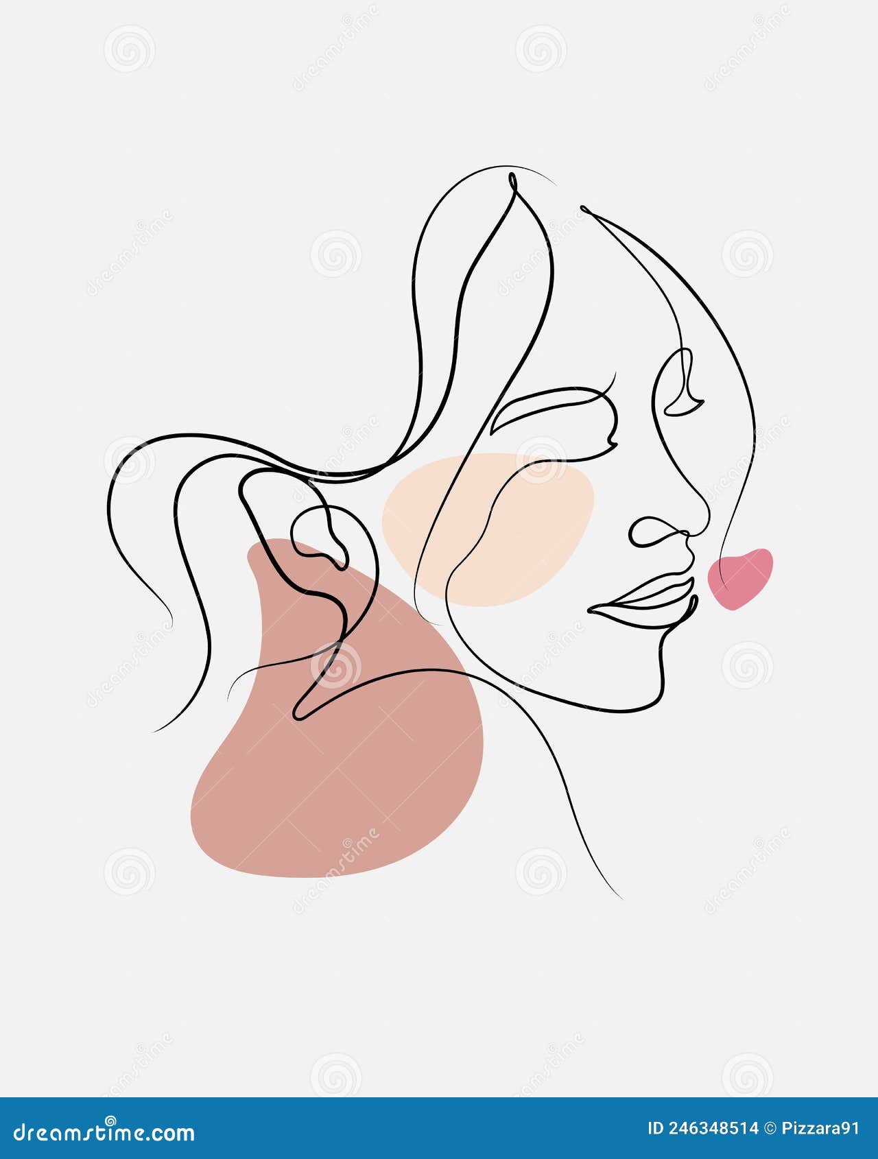 Woman Face Line Art Flourish Vector Illustration Stock Illustration