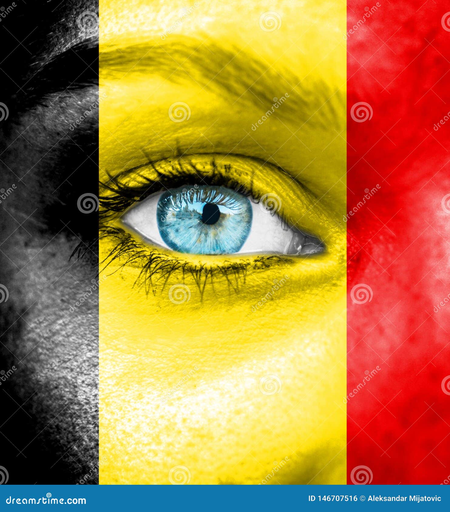 Woman Face Painted with Flag of Belgium Stock Photo - Image of country ...