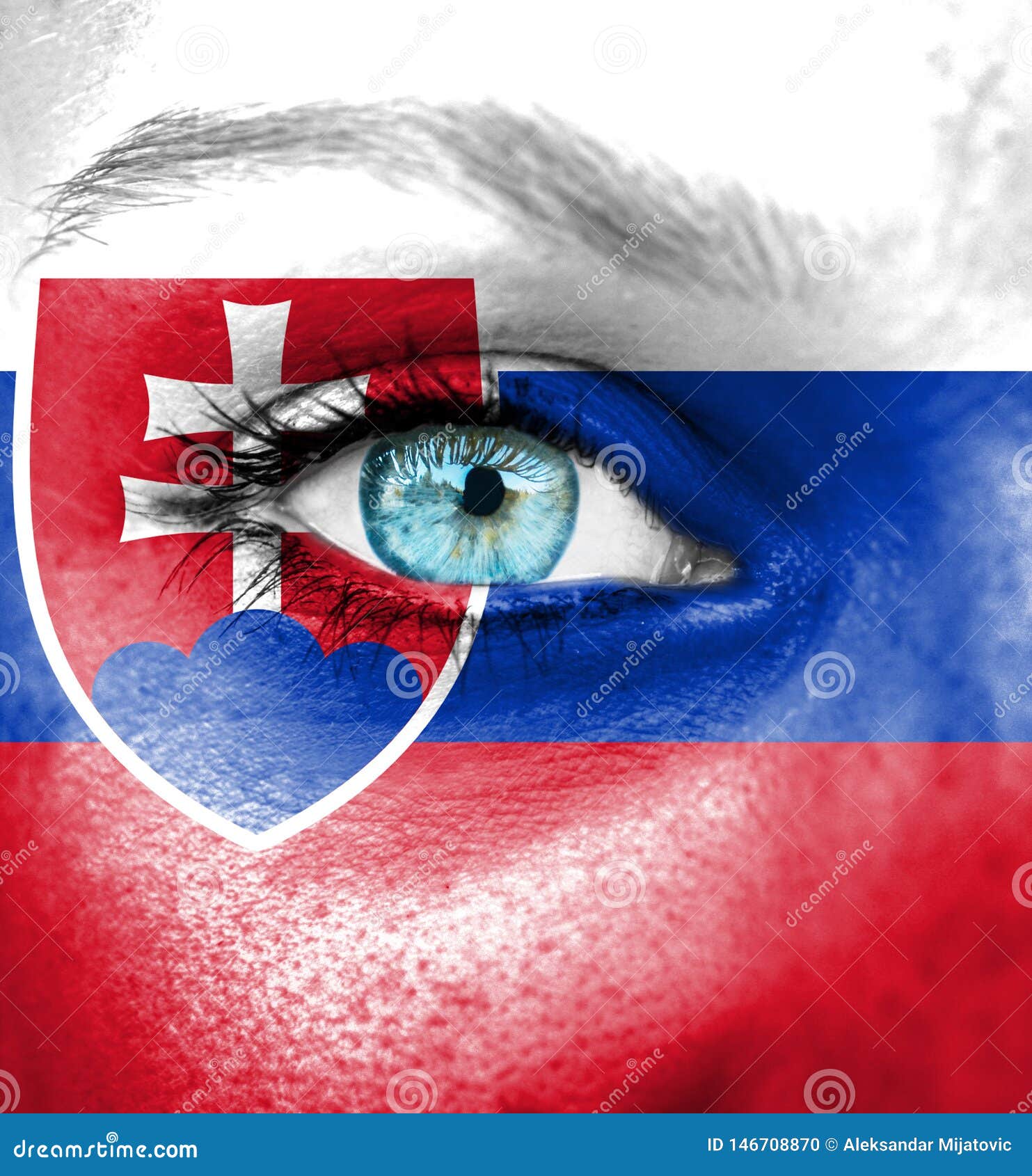 Woman Face Painted with Flag of Slovakia Stock Photo - Image of ...