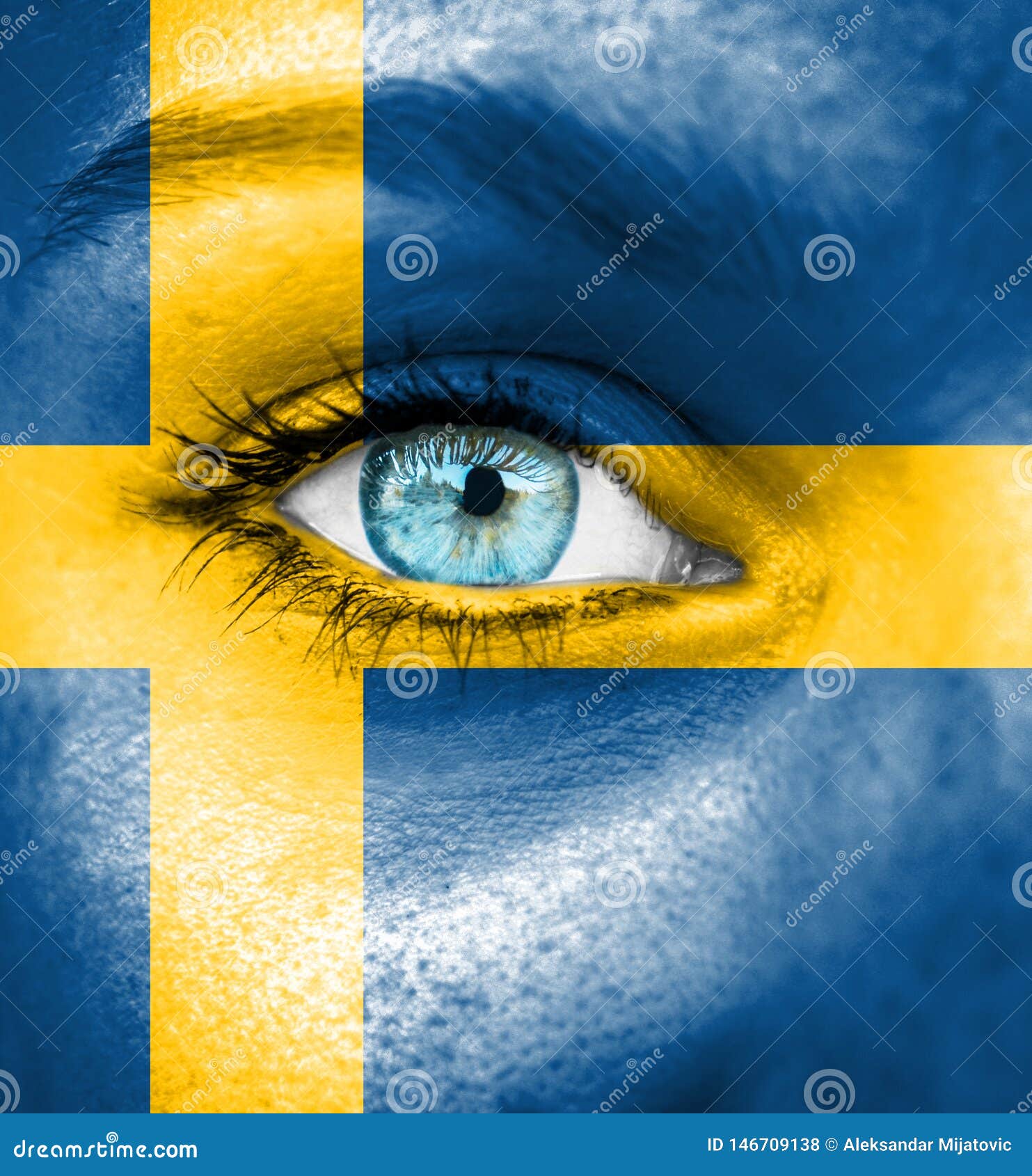 Woman Face Painted with Flag of Sweden Stock Photo - Image of flag ...