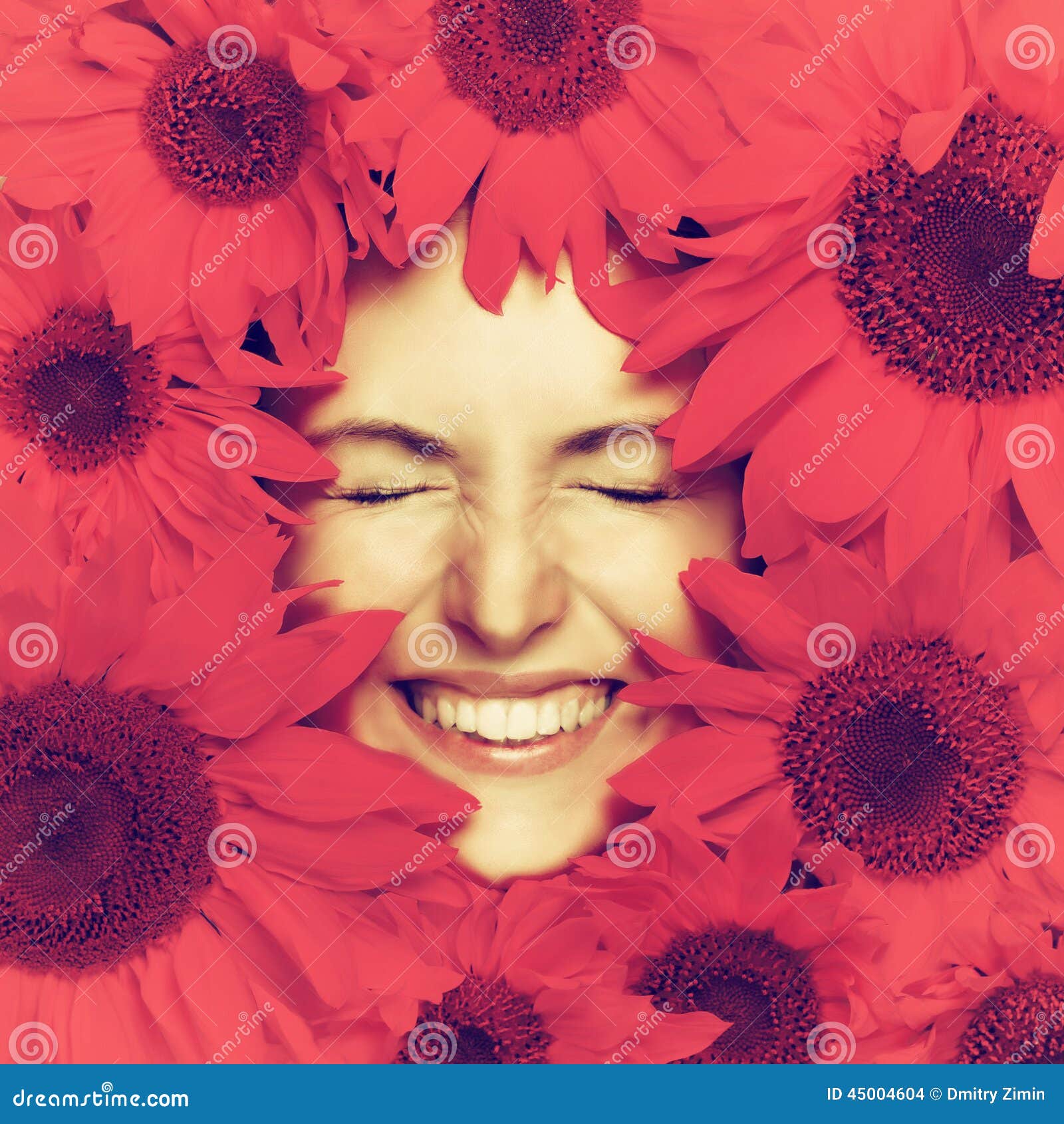 Woman Face and Pink Flowers Stock Photo - Image of joyful, modern: 45004604
