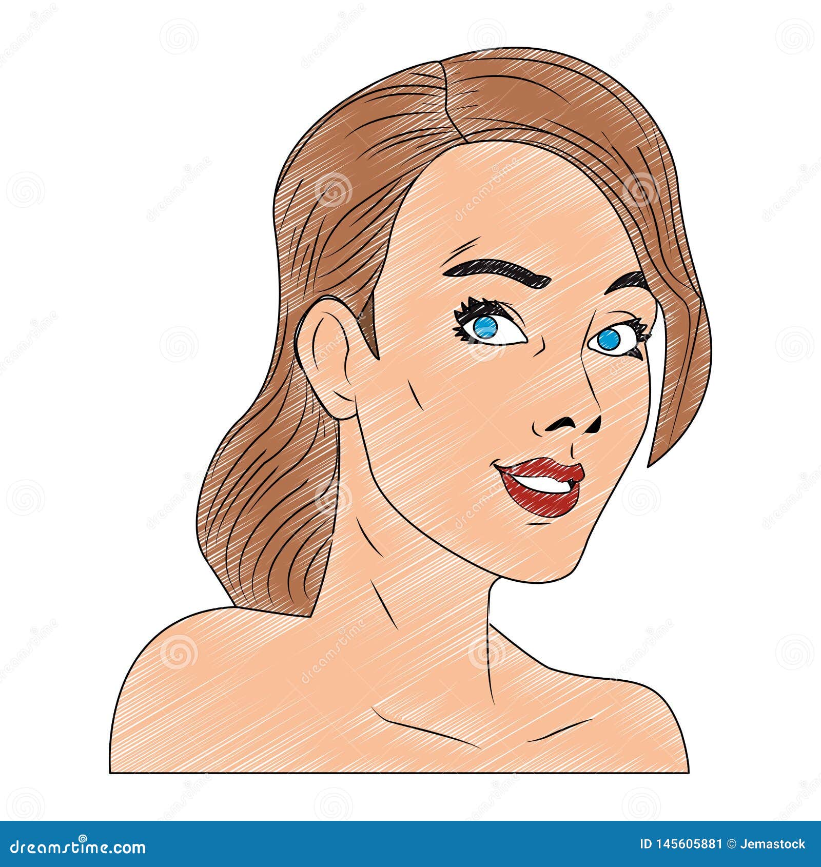 Woman Face Pop Art Cartoon Scribble Stock Vector - Illustration of ...