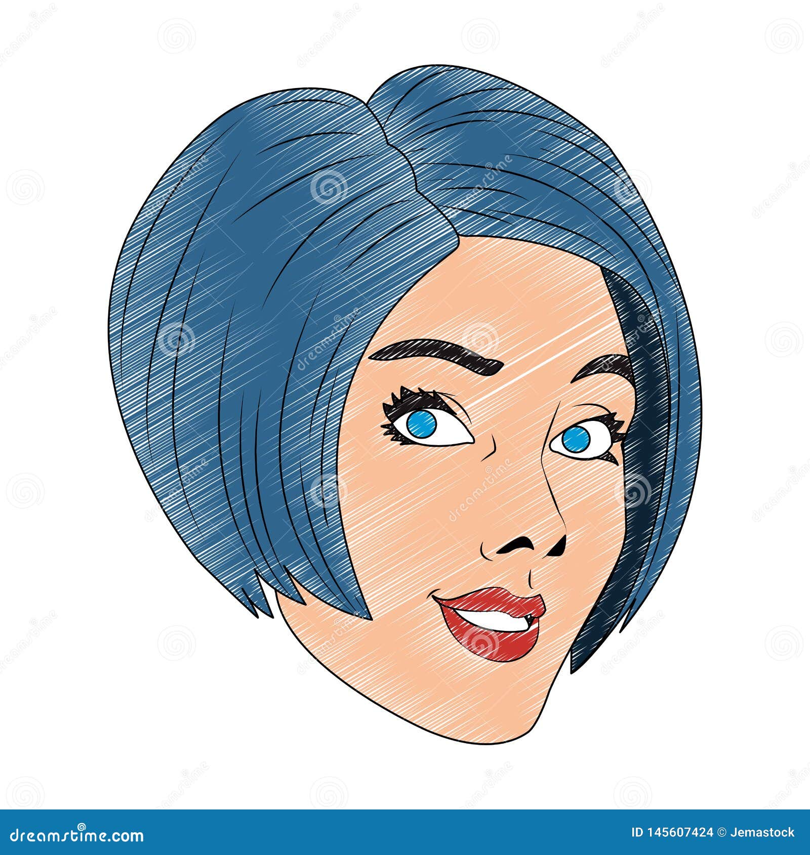 Woman Face Pop Art Cartoon Scribble Stock Vector - Illustration of ...