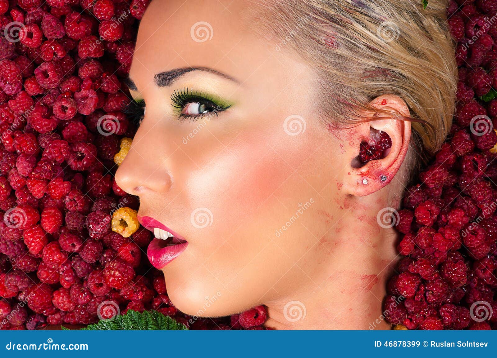 Woman Face in Profile Raspberry Closeup Stock Image - Image of elegant ...