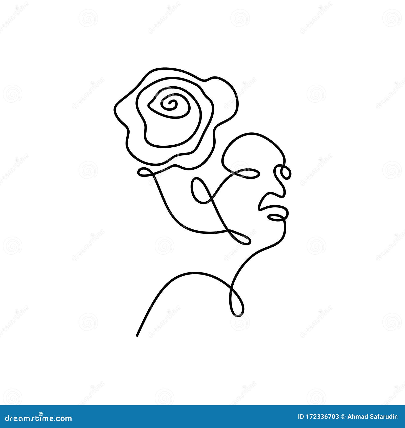 Woman Face With Rose Flower Art Continuous Abstract Hand Drawn