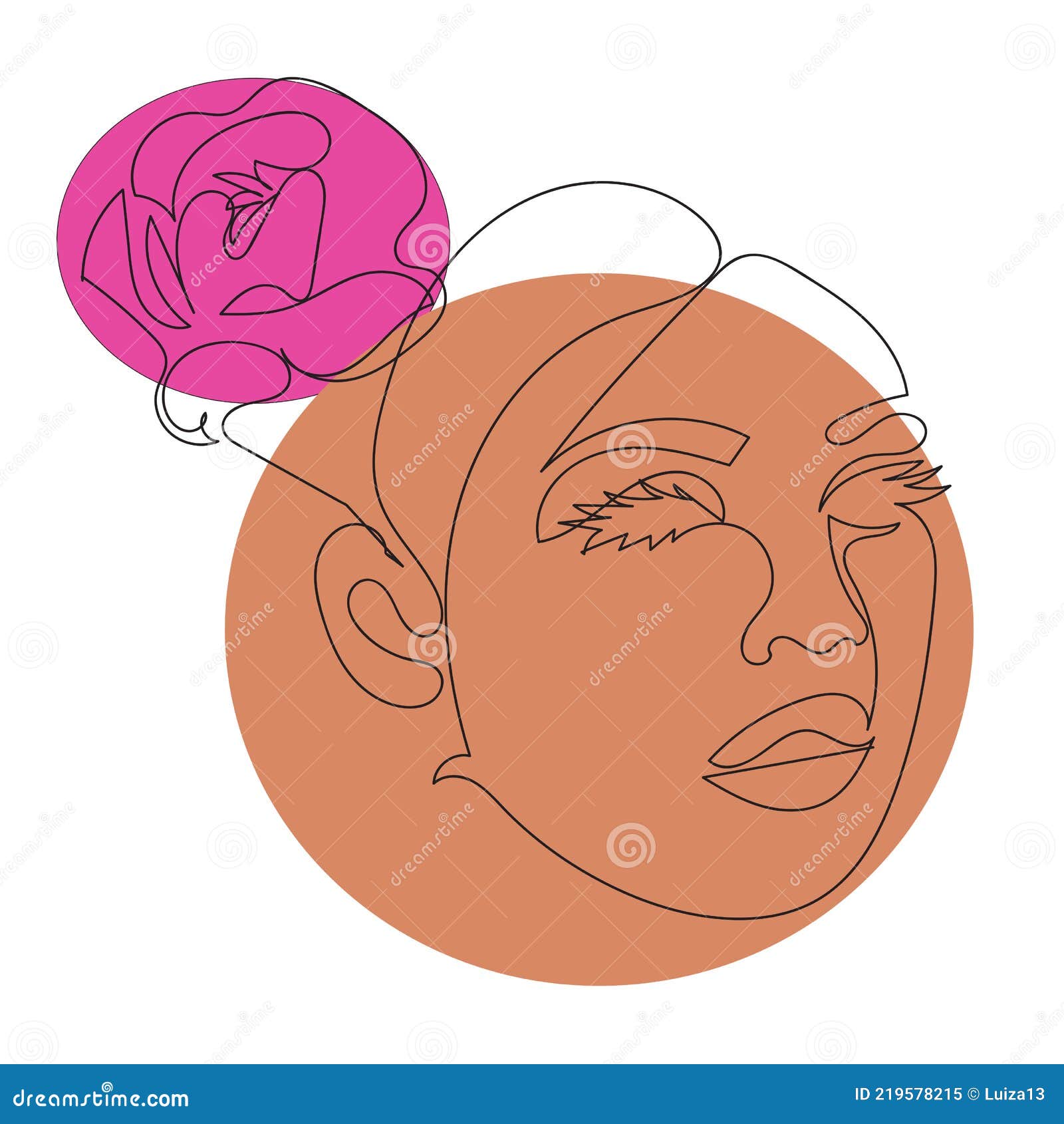 Woman Face With Rose Flower Continuous Line Drawing Stock Vector