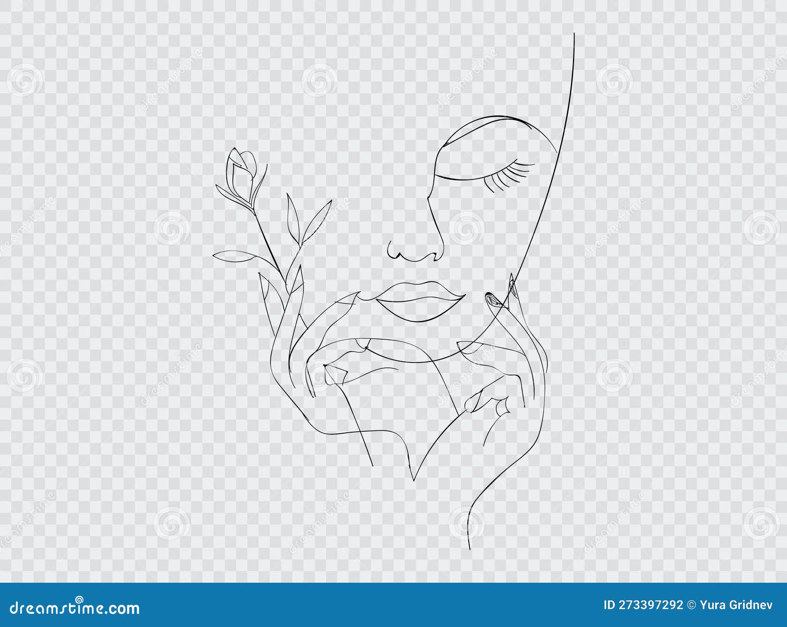 Woman Face With Rose Flower Continuous Line Drawing Vector