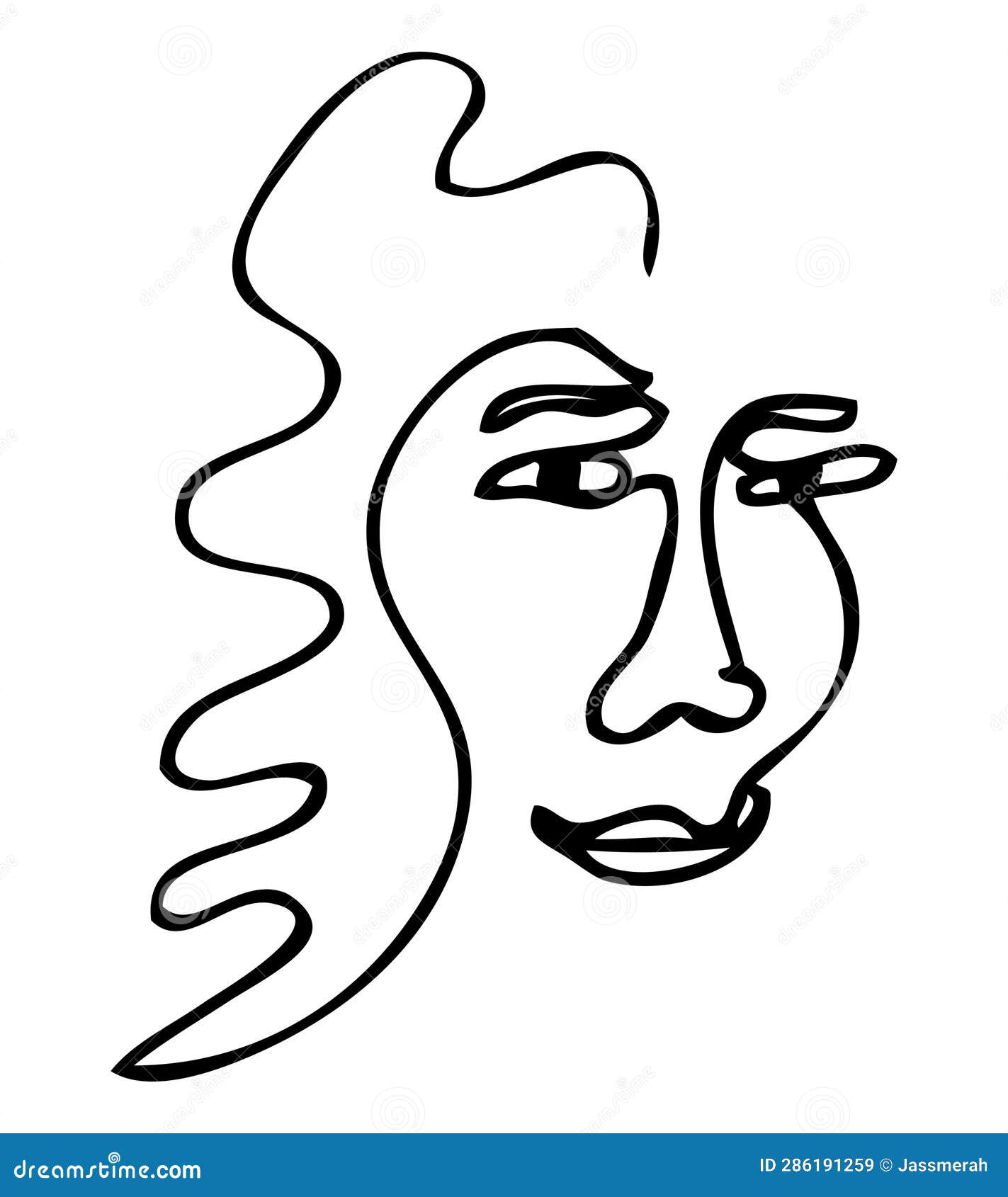 Woman Face Simple Vector Sketch Single One Line Art, Continuous Stock ...