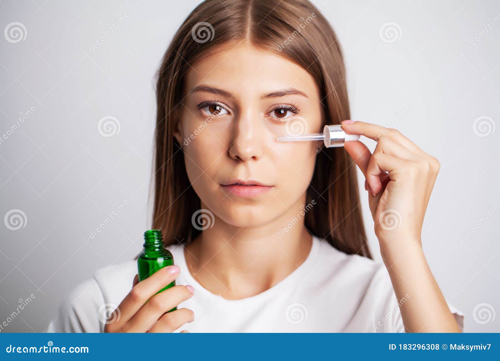 Woman Face Skin Cosmetics Pretty Woman Hold In Hand Facial Cream Stock