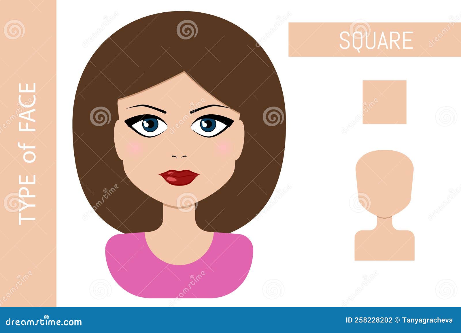 Woman Face Type Square Vector Illustration Front Portrait Stock Vector ...