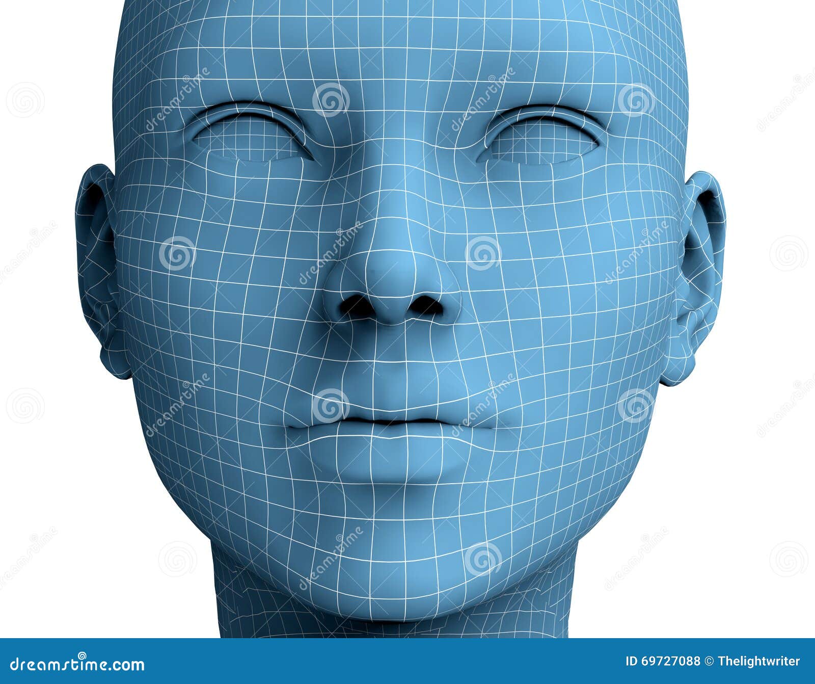 Woman Face in Wireframe Lines Isolated on White.3D Illustration Stock ...
