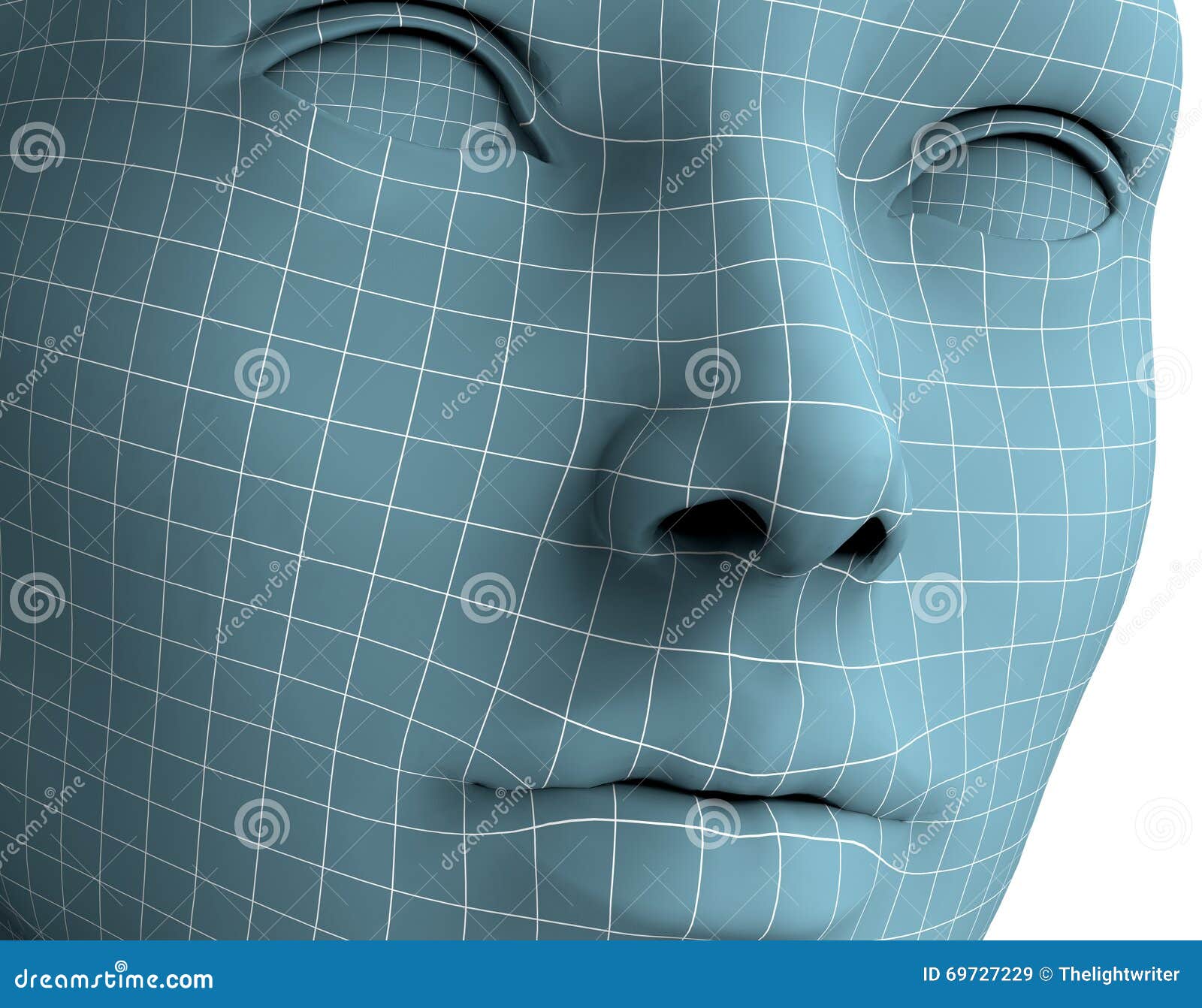 Woman Face in Wireframe Lines Isolated on White.3D Illustration Stock ...