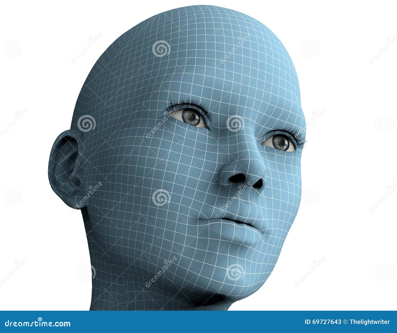Woman Face in Wireframe Lines Isolated on White.3D Illustration Stock ...