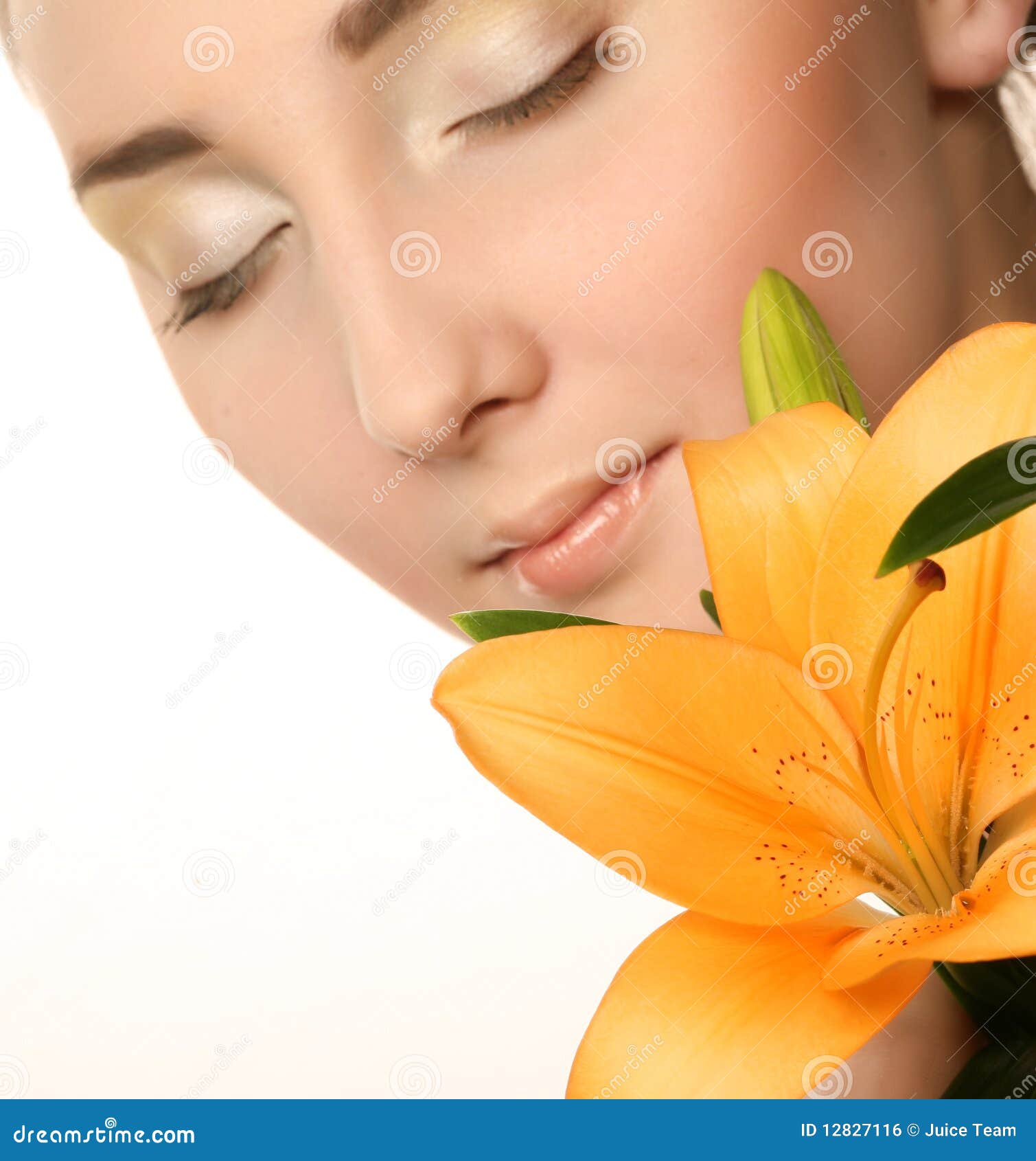 Woman Face with Yellow Lily Flower Stock Photo - Image of flower ...