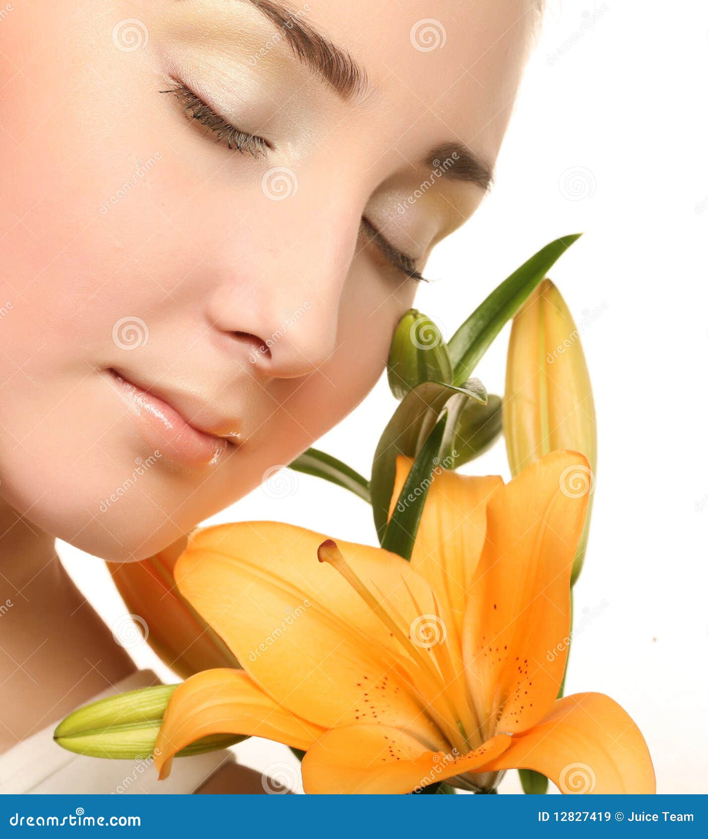 Woman Face with Yellow Lily Flower Stock Image - Image of head ...