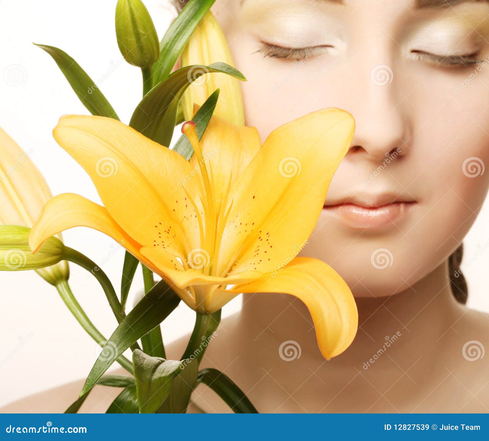 Woman Face with Yellow Lily Flower Stock Image - Image of lily ...