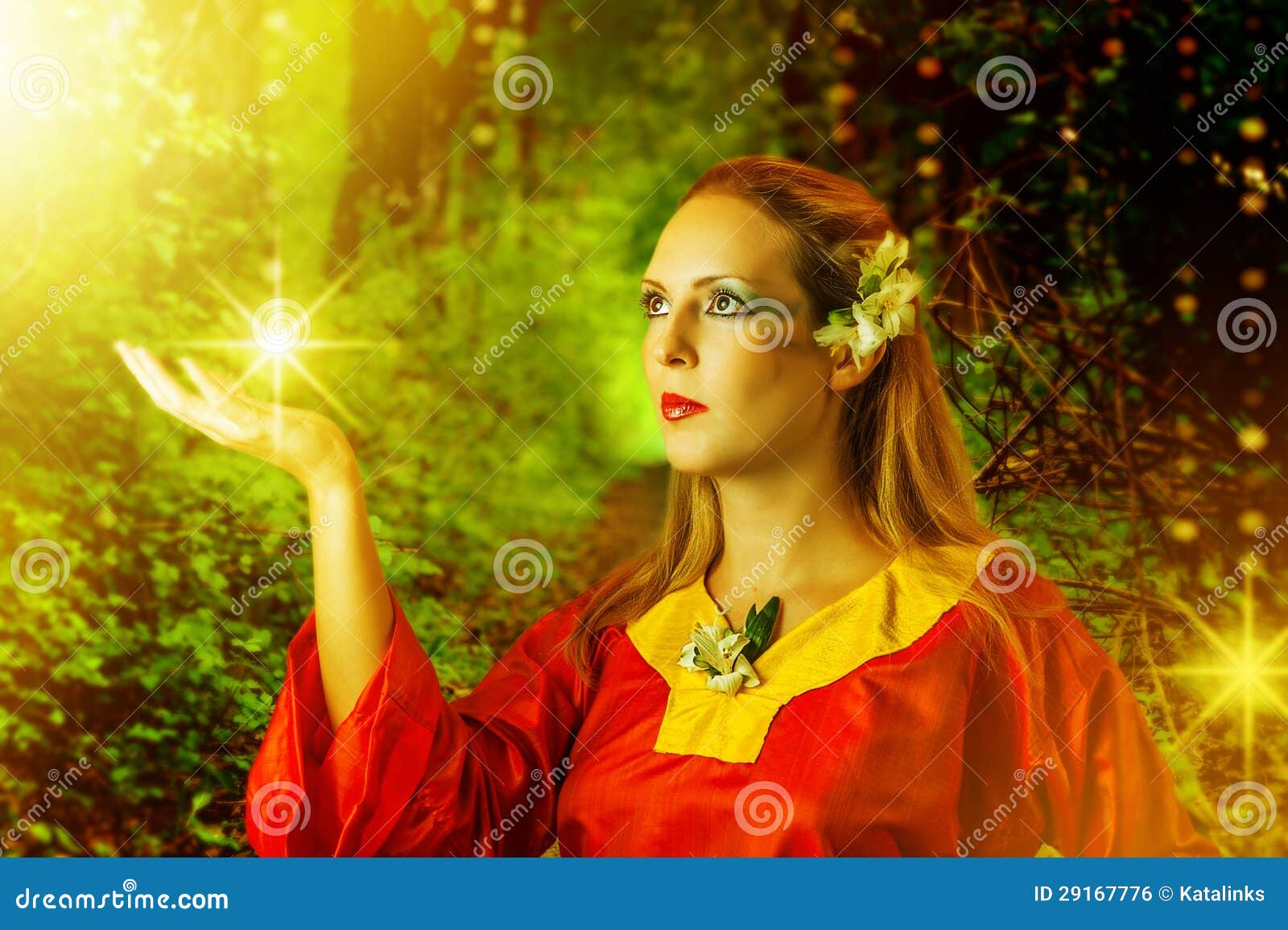 Woman Fairy in Summer Magic Forest Stock Photo - Image of folklore ...