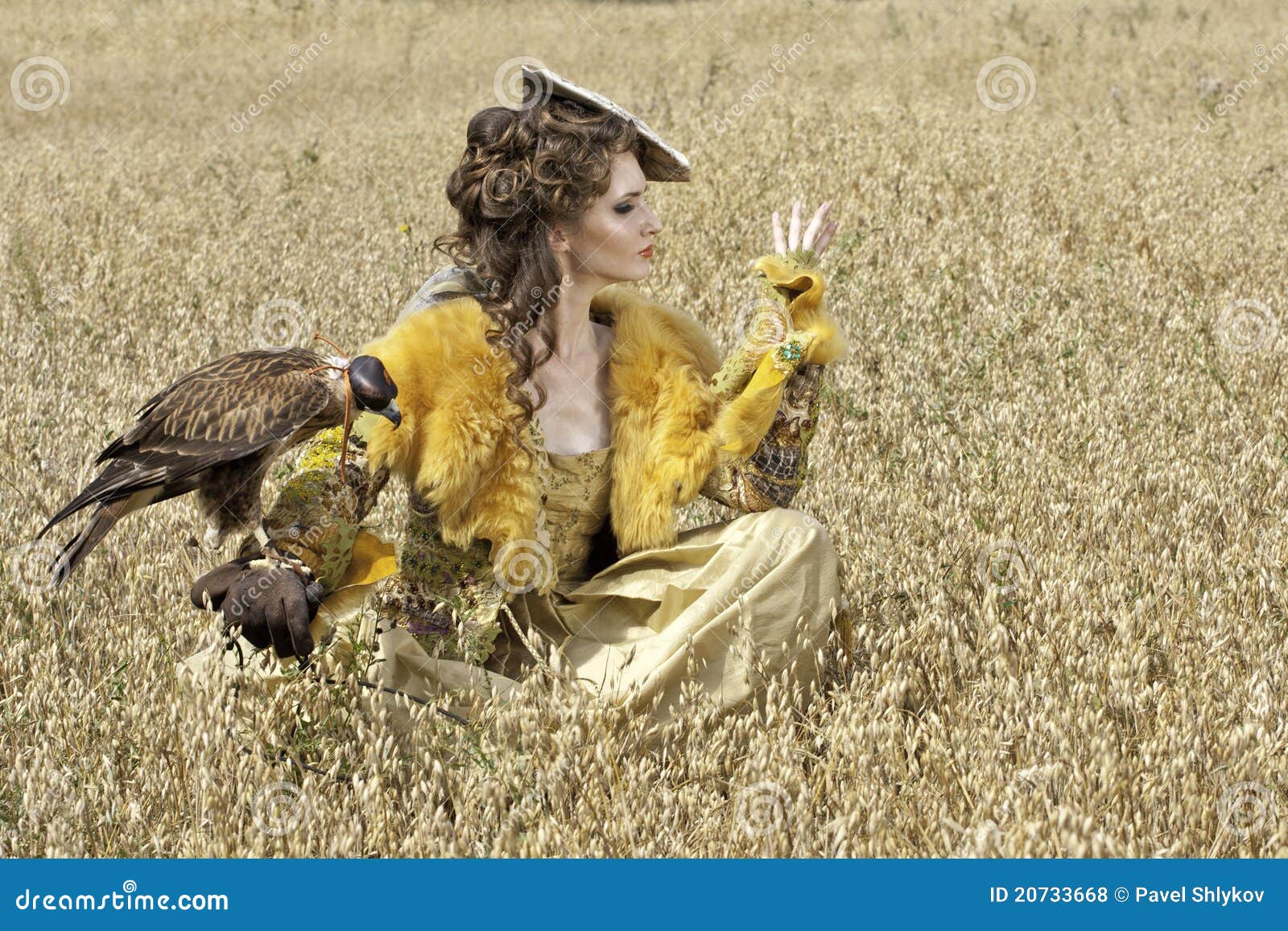 The Woman with Falcon Has a Rest Stock Photo - Image of falcon, cereals ...