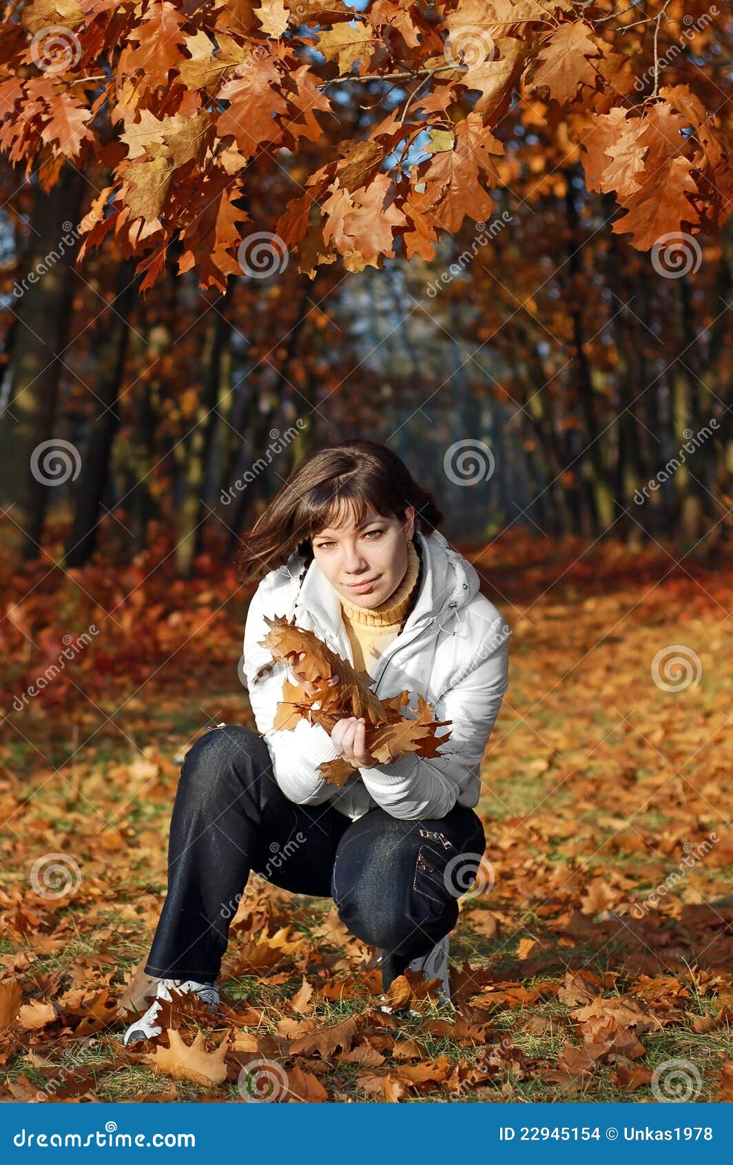 Woman with fall leaves stock photo. Image of freedom - 22945154