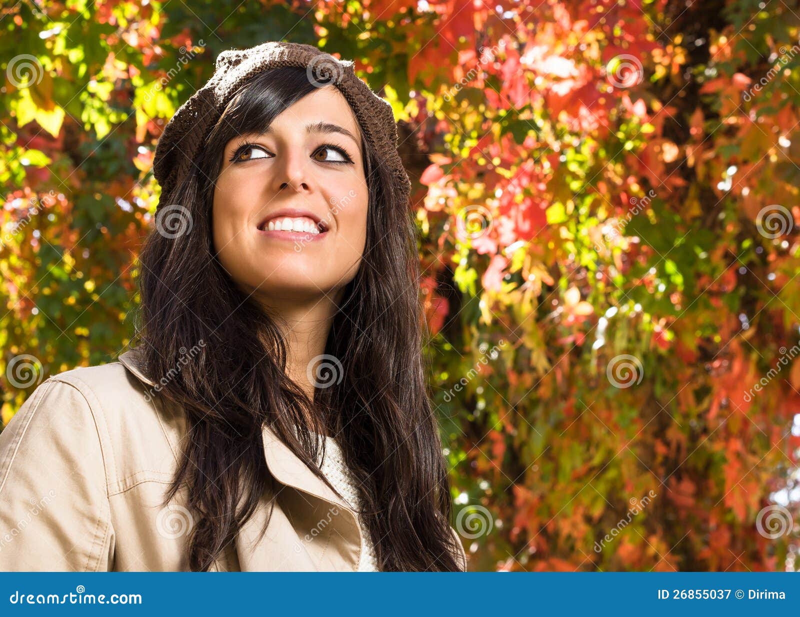 Woman in fall season stock image. Image of happy, brunette - 26855037