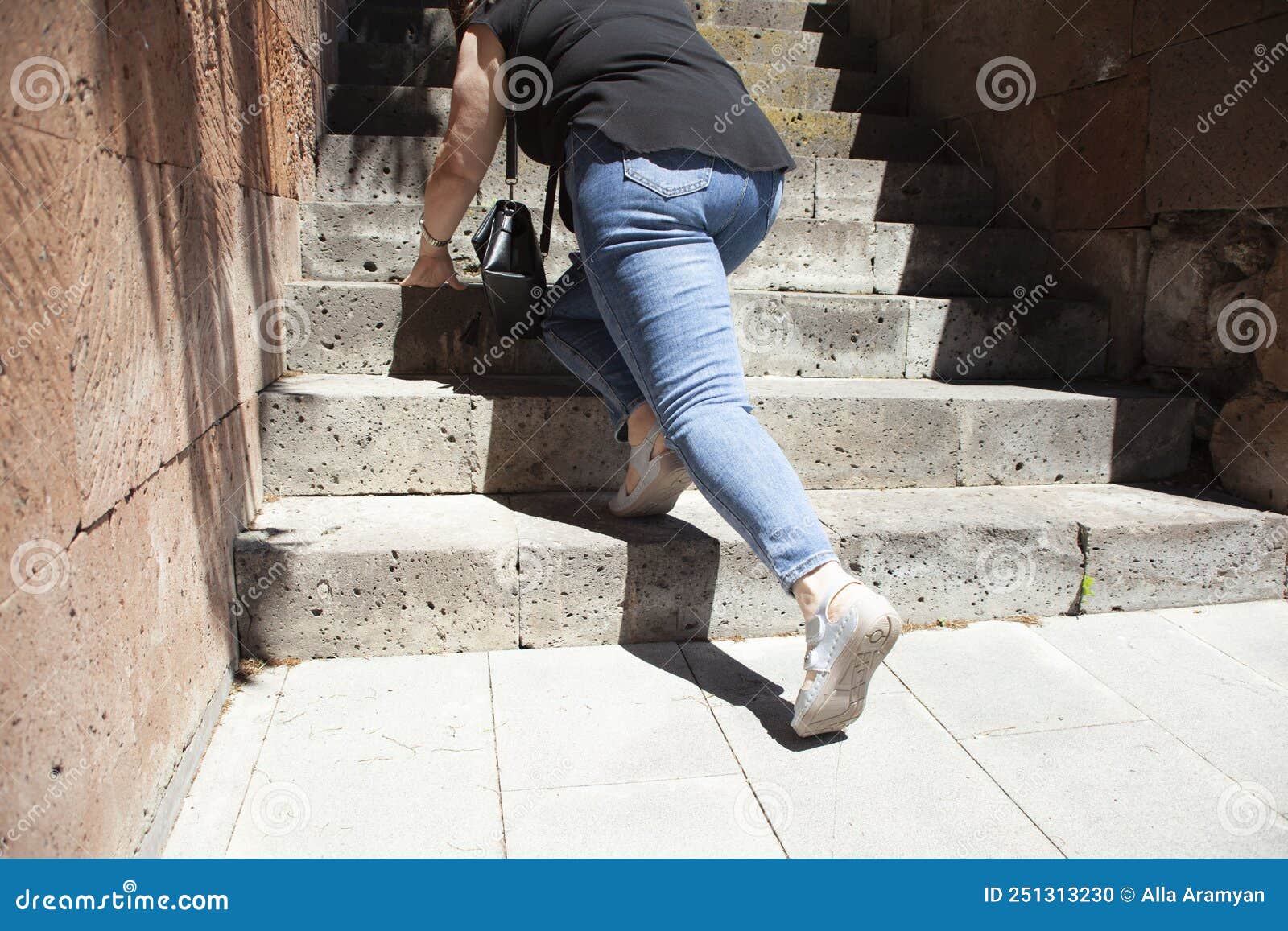 Woman fall on the stairs stock photo. Image of health - 251313230