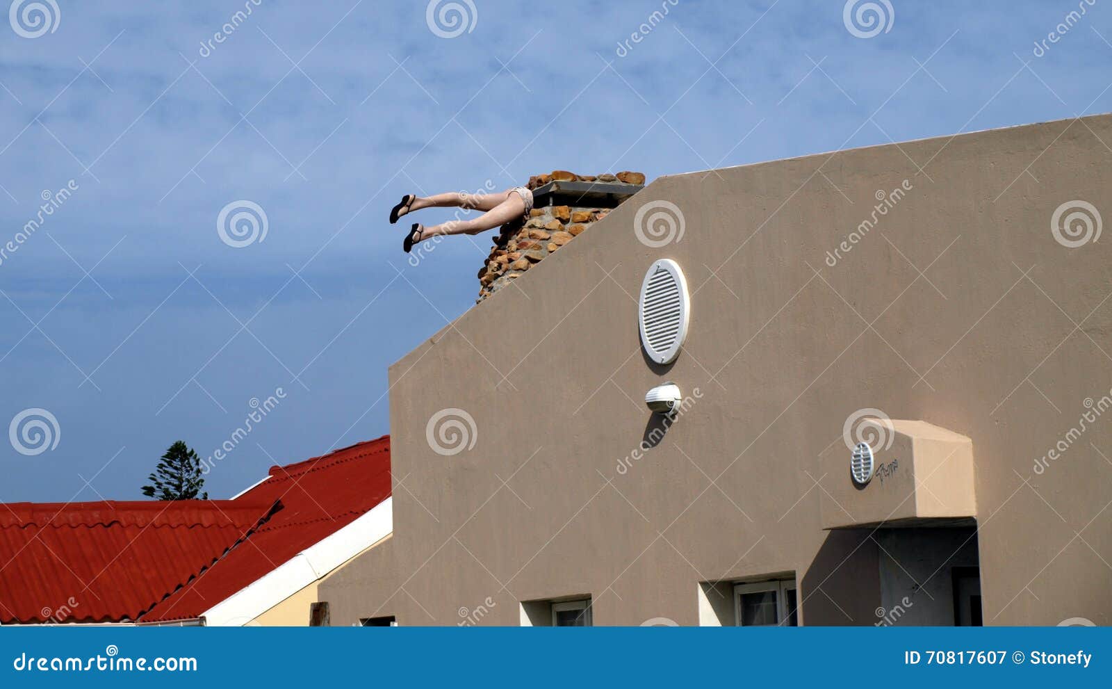 Woman falling in chimney stock image. Image of caucasian - 70817607