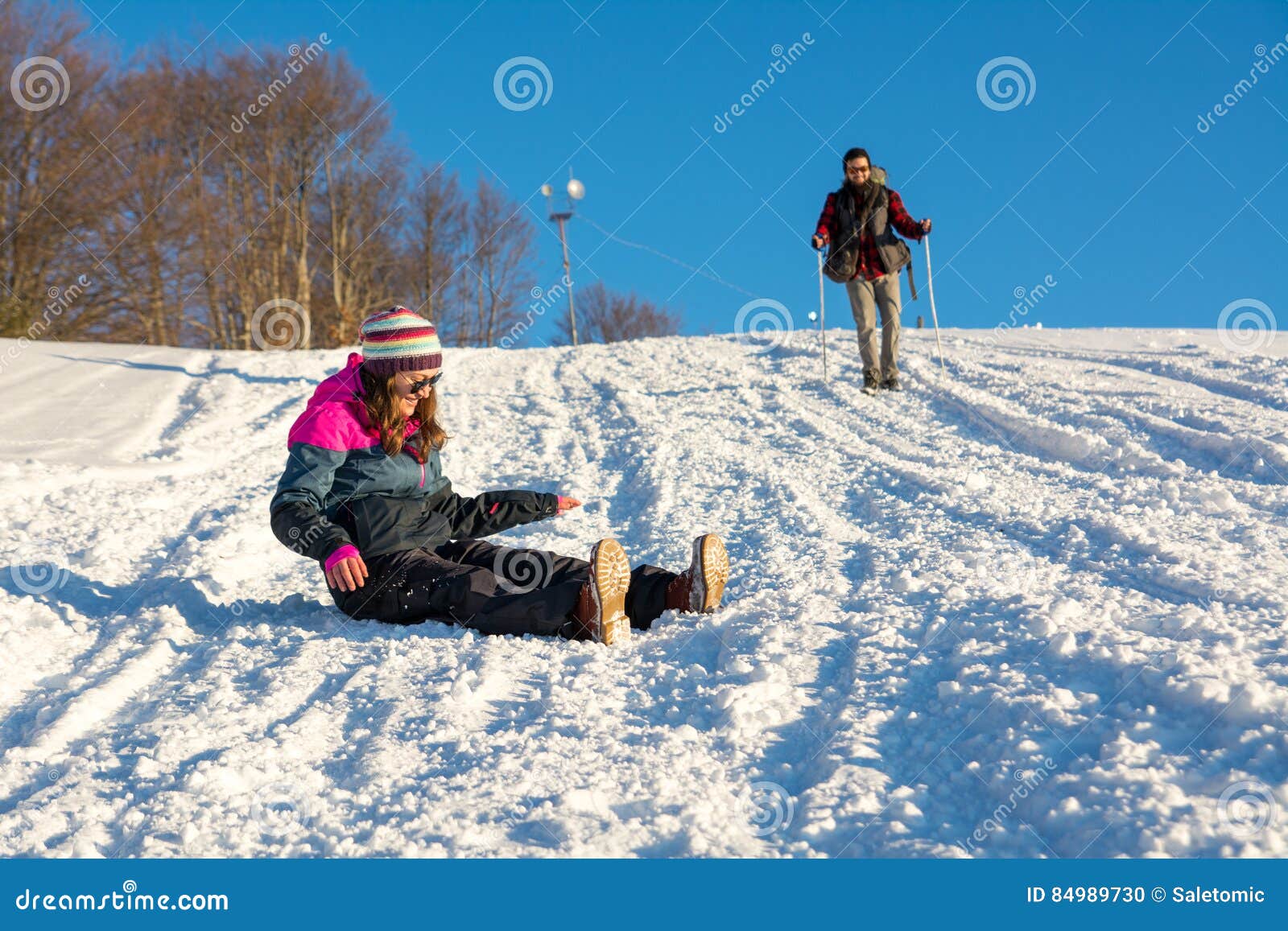 Woman Falling Down on Hiking Trip Stock Photo - Image of active, fallen ...