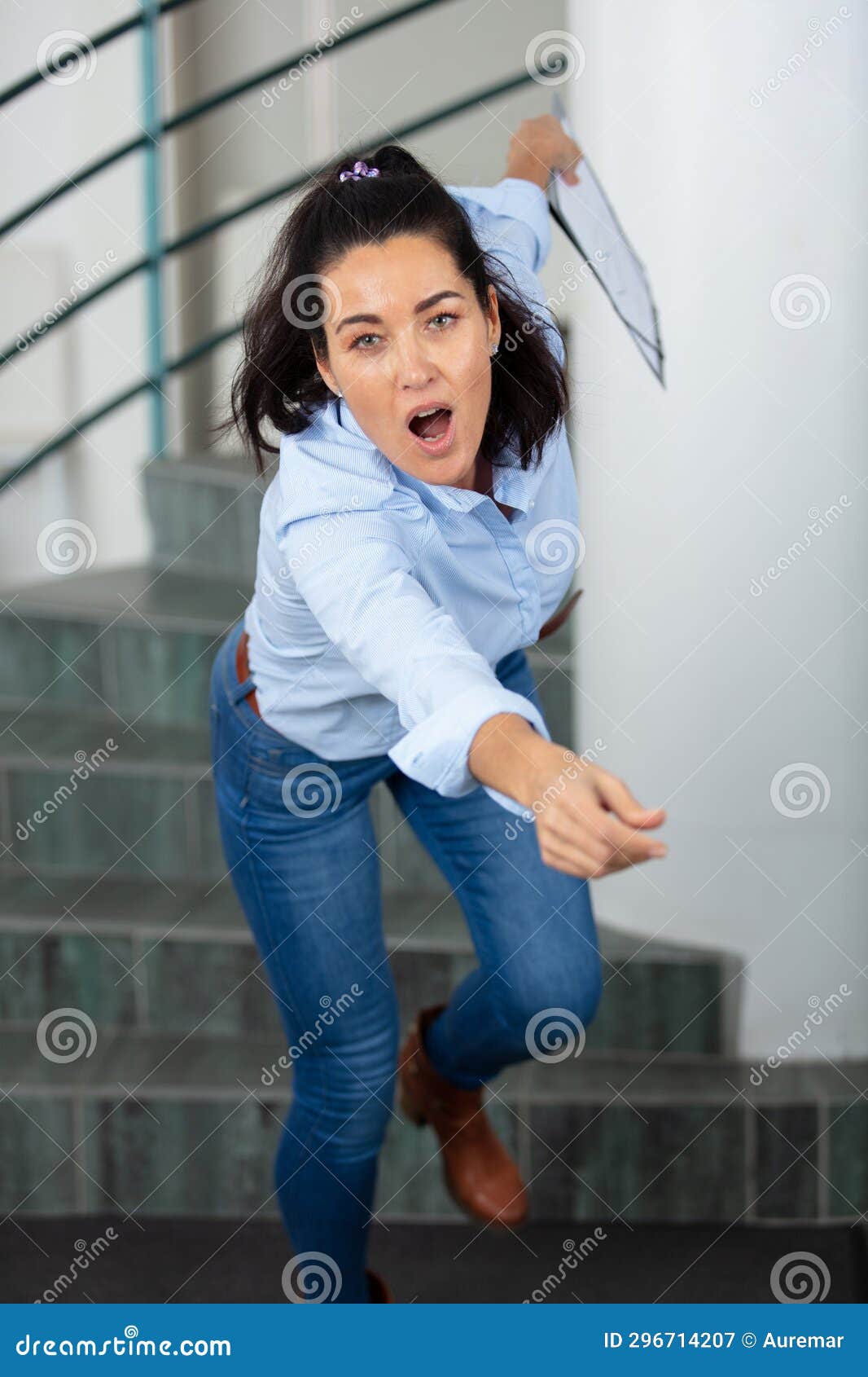 Woman Falling Down from Staircases in Modern Office Stock Image - Image ...